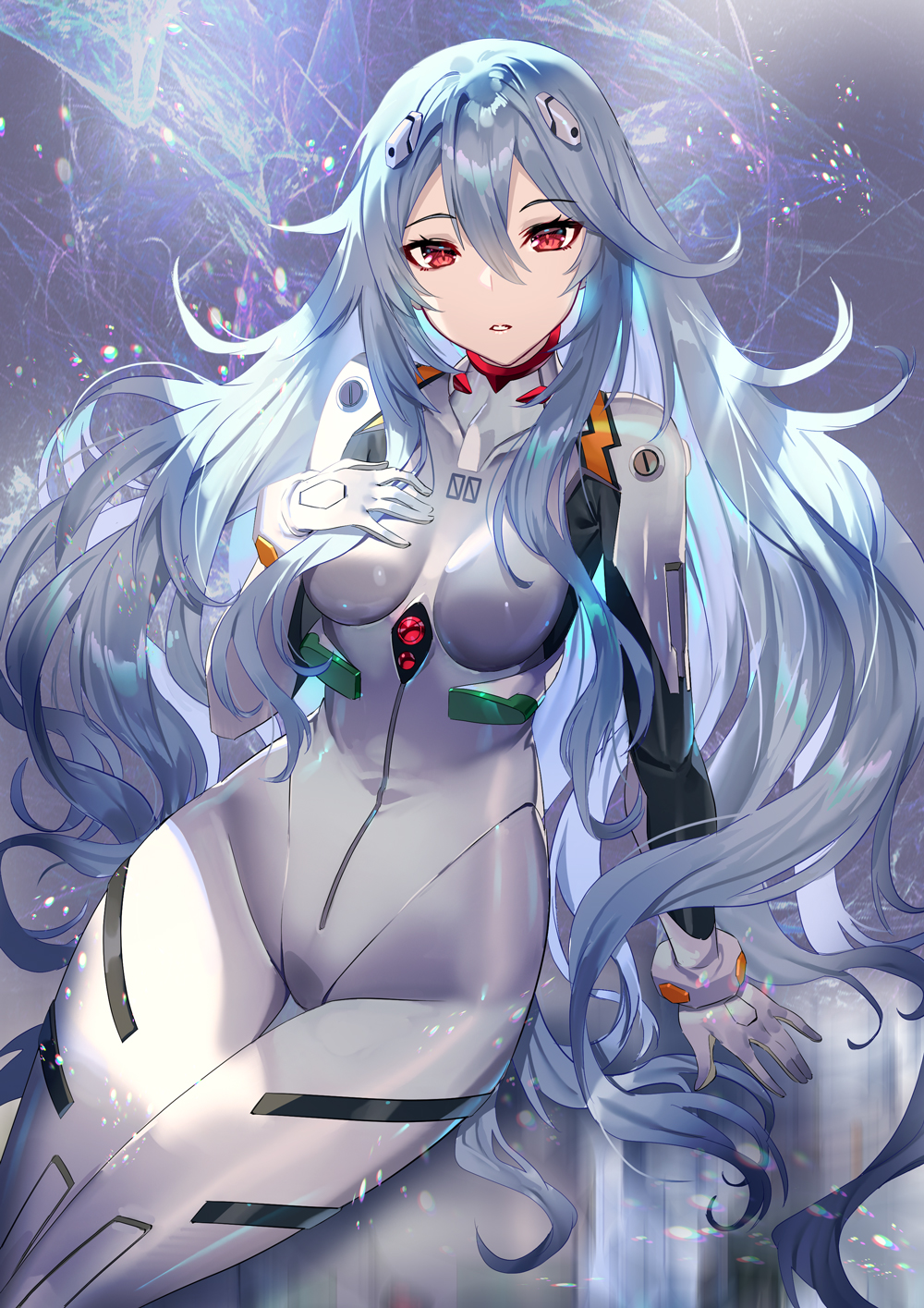 Safebooru - 1girl alternate hair length alternate hairstyle ayanami rei blue hair bodysuit ...