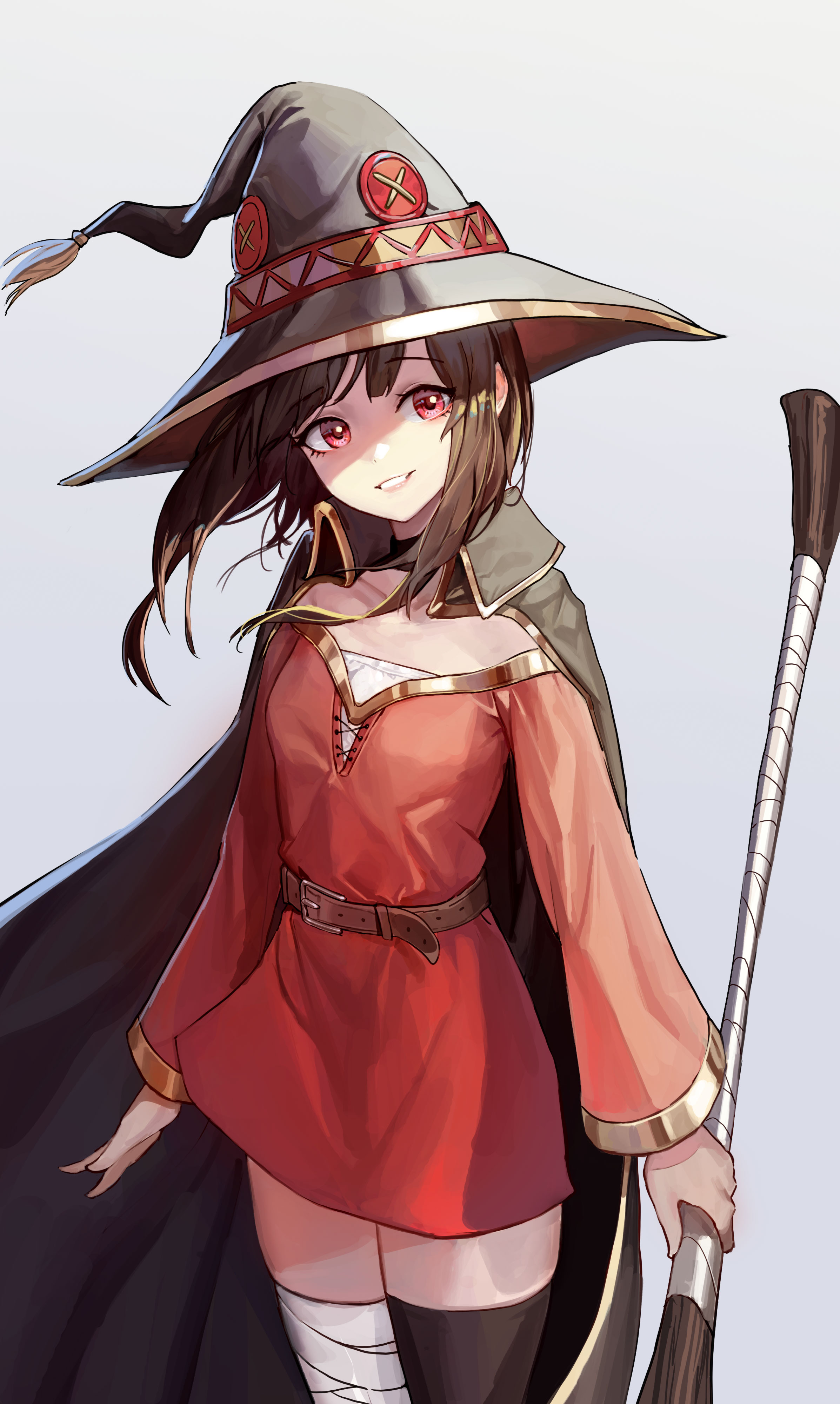 Safebooru - 1girl absurdres asymmetrical legwear bandaged leg bandages bangs belt black cape ...