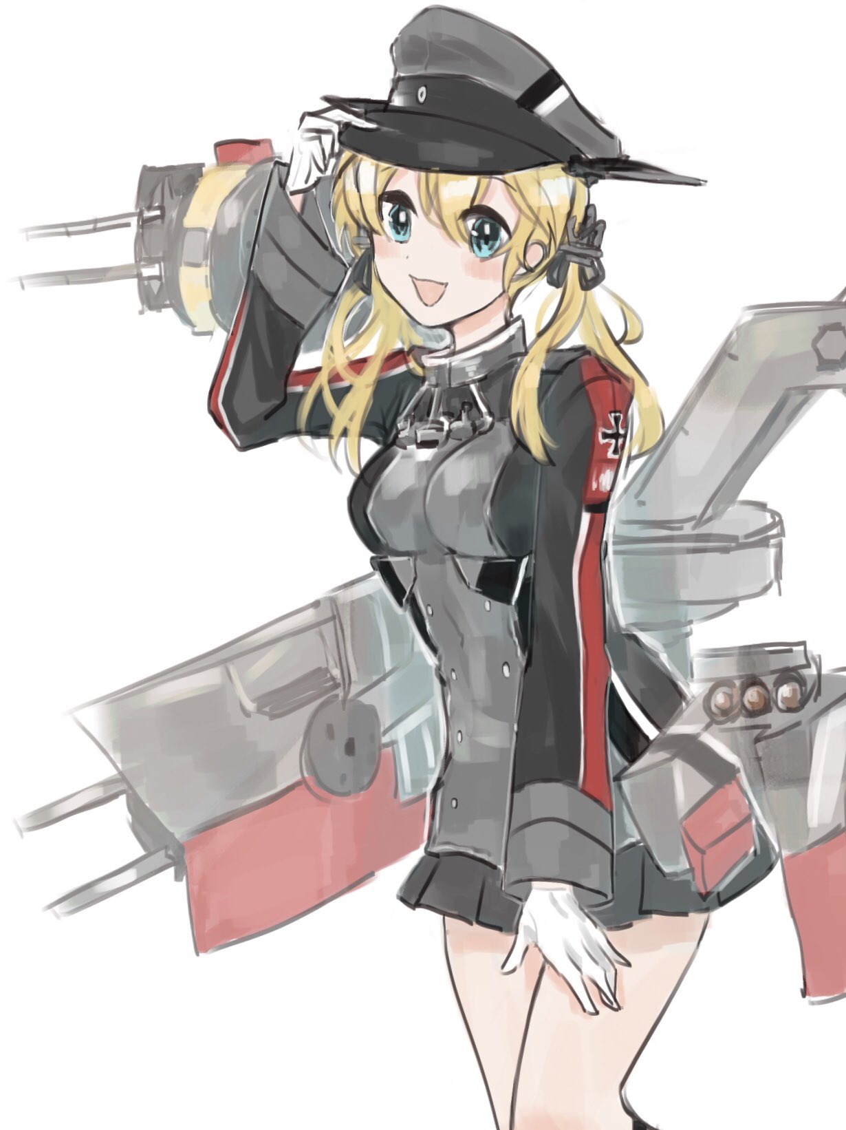 Safebooru - 1girl anchor hair ornament aqua eyes bangs black skirt blonde hair breasts gloves ...