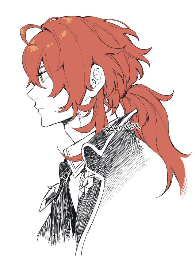 Safebooru - 1boy ahoge bangs closed mouth cropped shoulders diluc ...