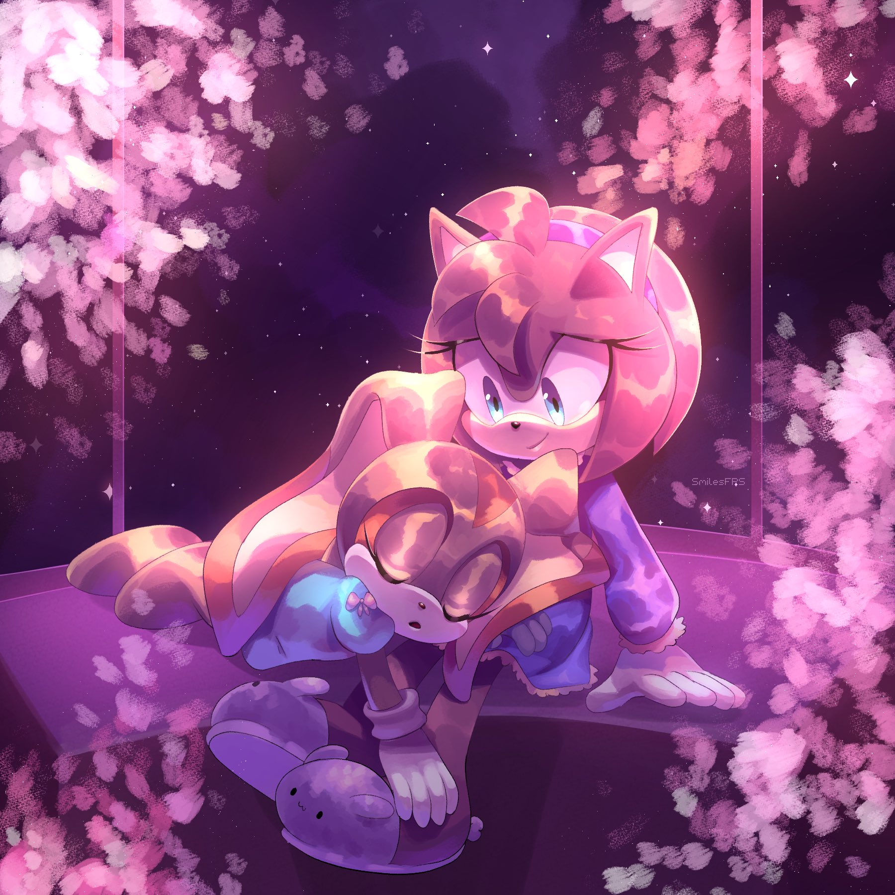 Safebooru - 2girls alternate costume amy rose animal ears animal slippers arm support artist ...