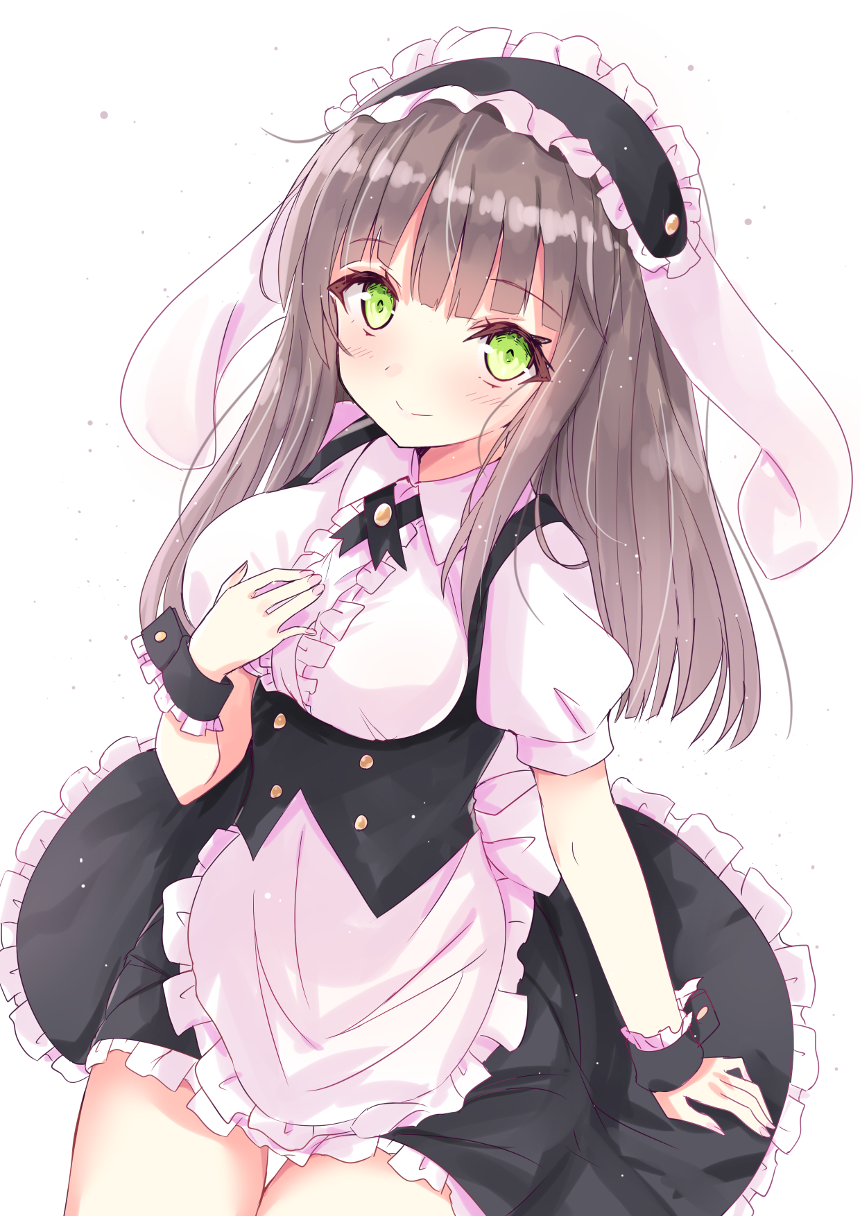 Safebooru - 1girl animal ears apron bangs black hairband black skirt blush breasts brown hair ...