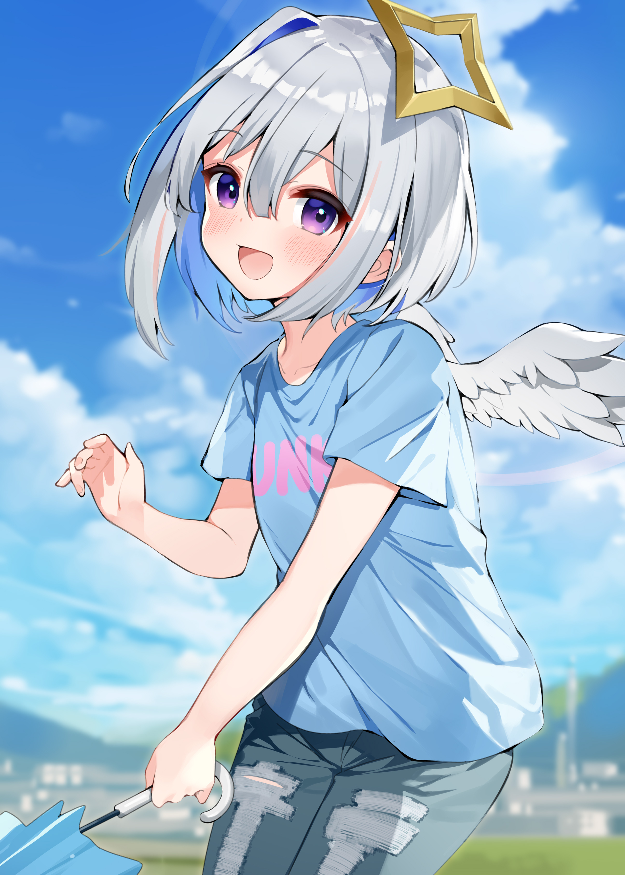 Safebooru - 1girl absurdres amane kanata angel angel wings asymmetrical hair bangs blue eyes ...
