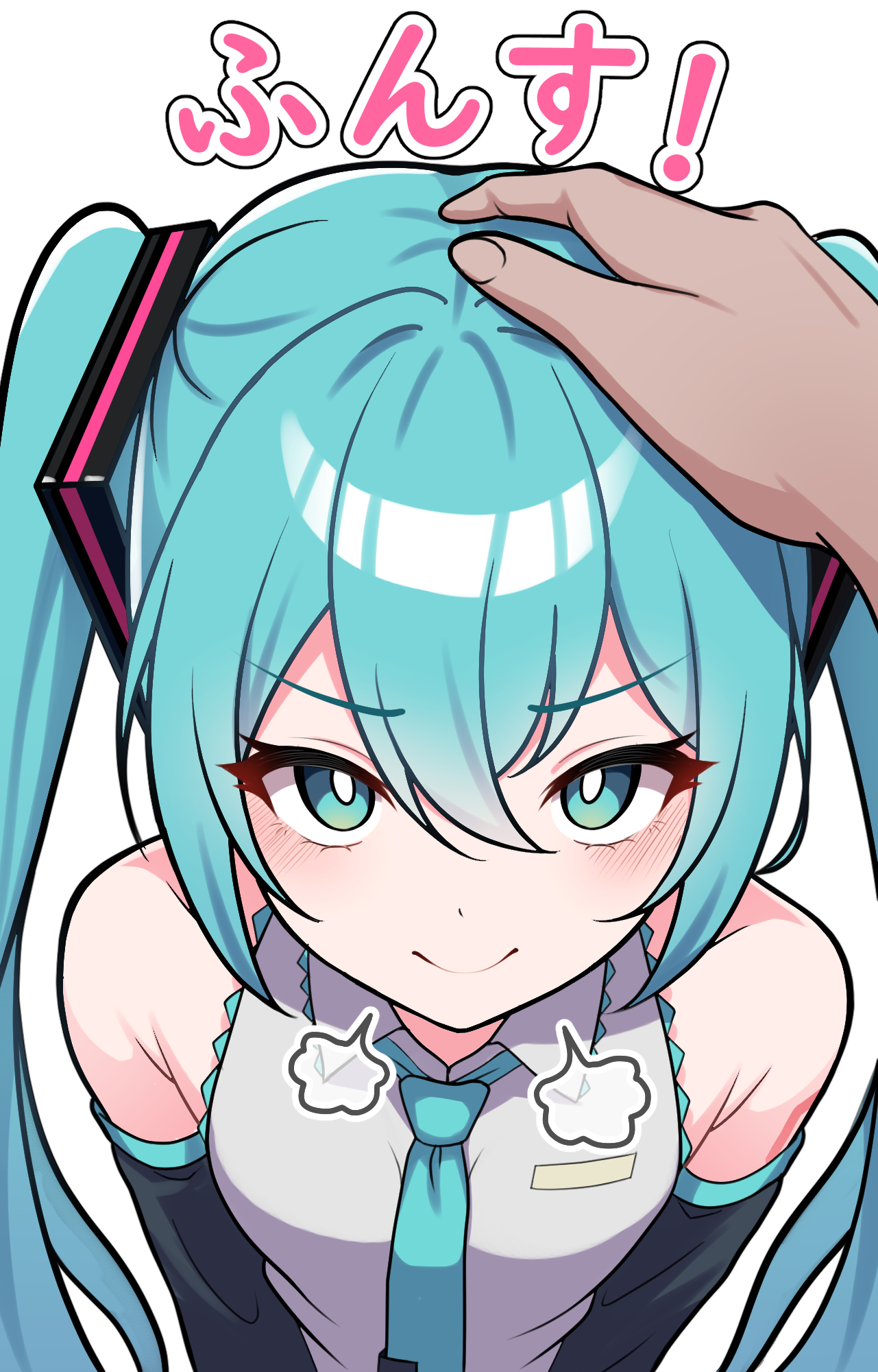 Safebooru - 1boy 1girl aqua eyes aqua hair aqua necktie armpit crease black sleeves blush ...