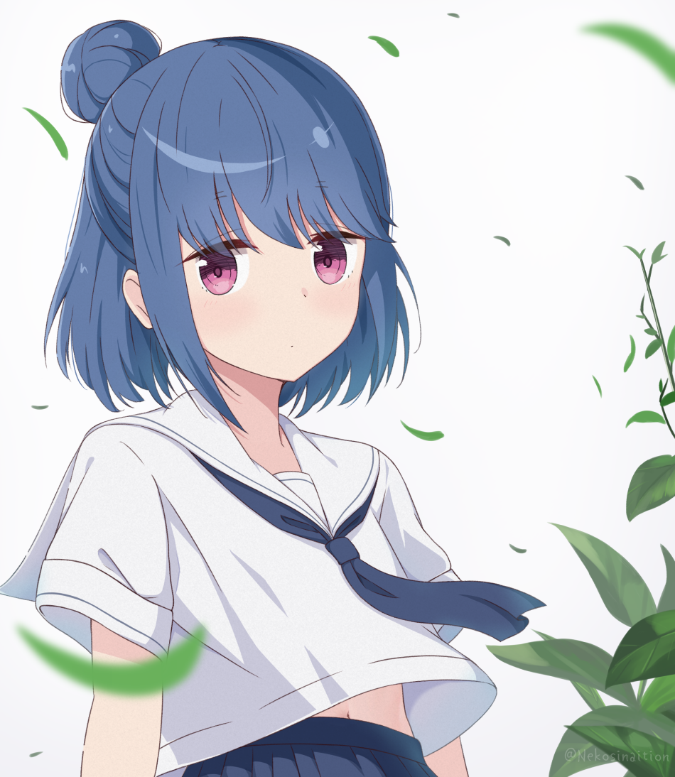 Safebooru - 1girl bangs blouse blue hair blue neckwear blue skirt closed mouth eyebrows visible ...