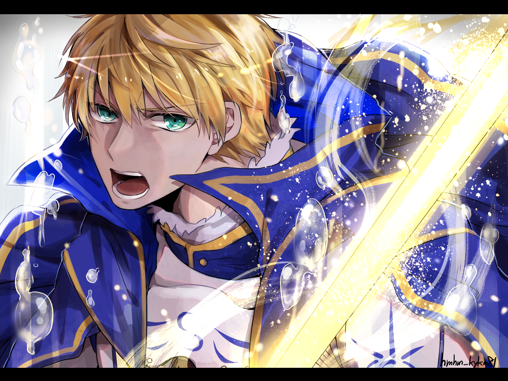 Safebooru - 1boy armor arthur pendragon (fate) blonde hair breastplate cape excalibur (fate ...