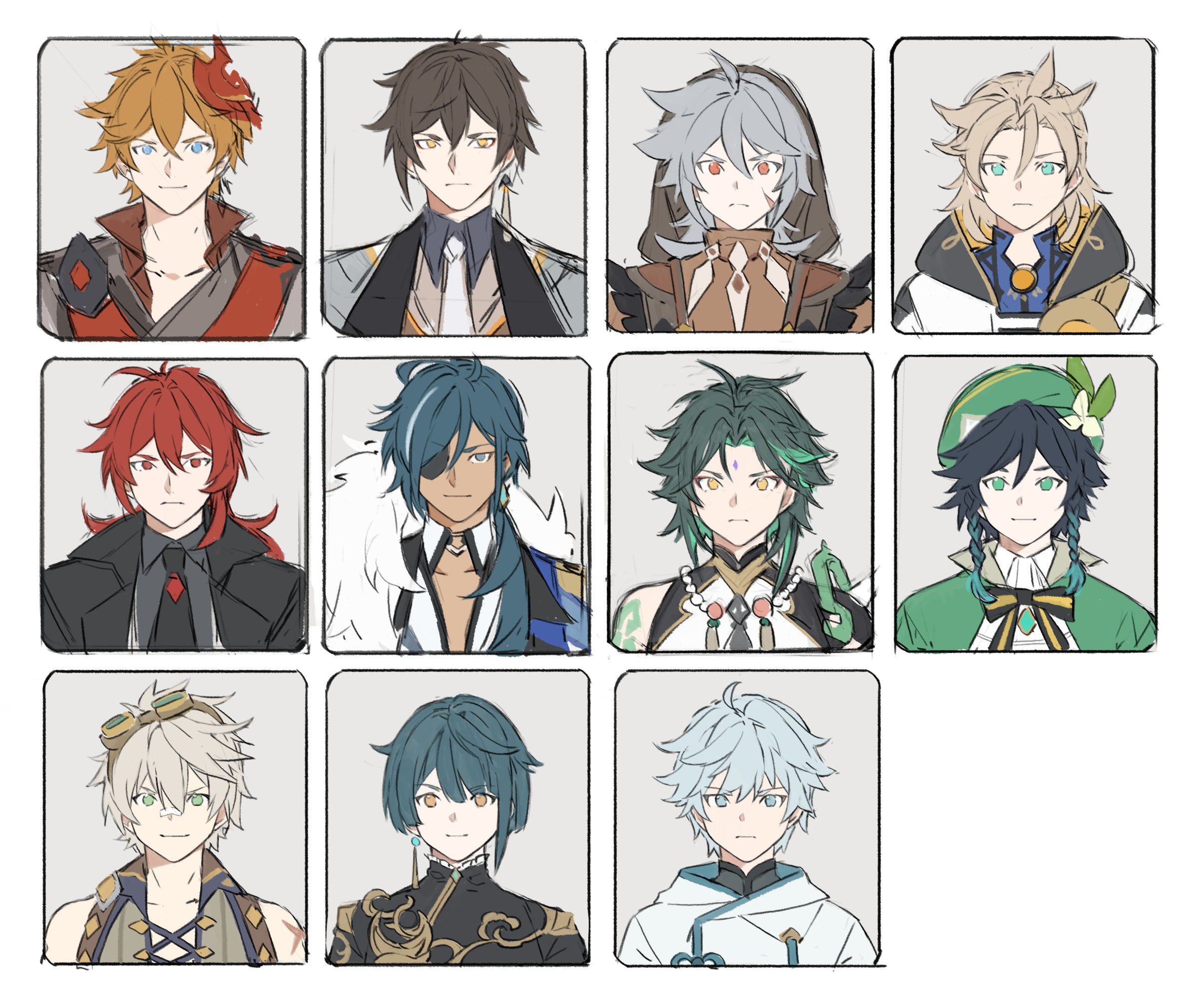 Safebooru - 6+boys albedo (genshin impact) aqua eyes aqua hair arm tattoo asymmetrical clothes ...