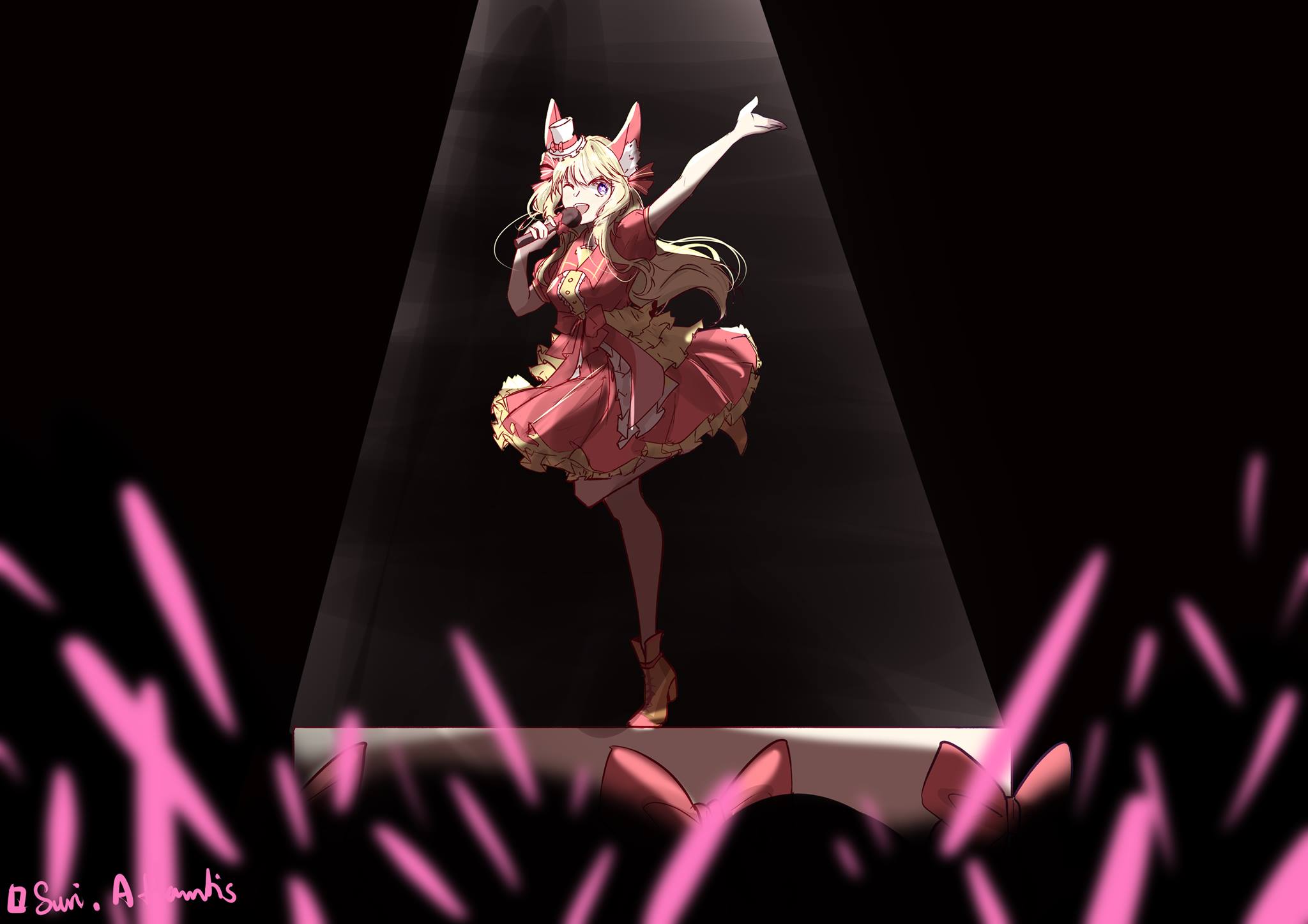 Safebooru - artist request blonde hair check artist commission dress frilled dress frills hani ...