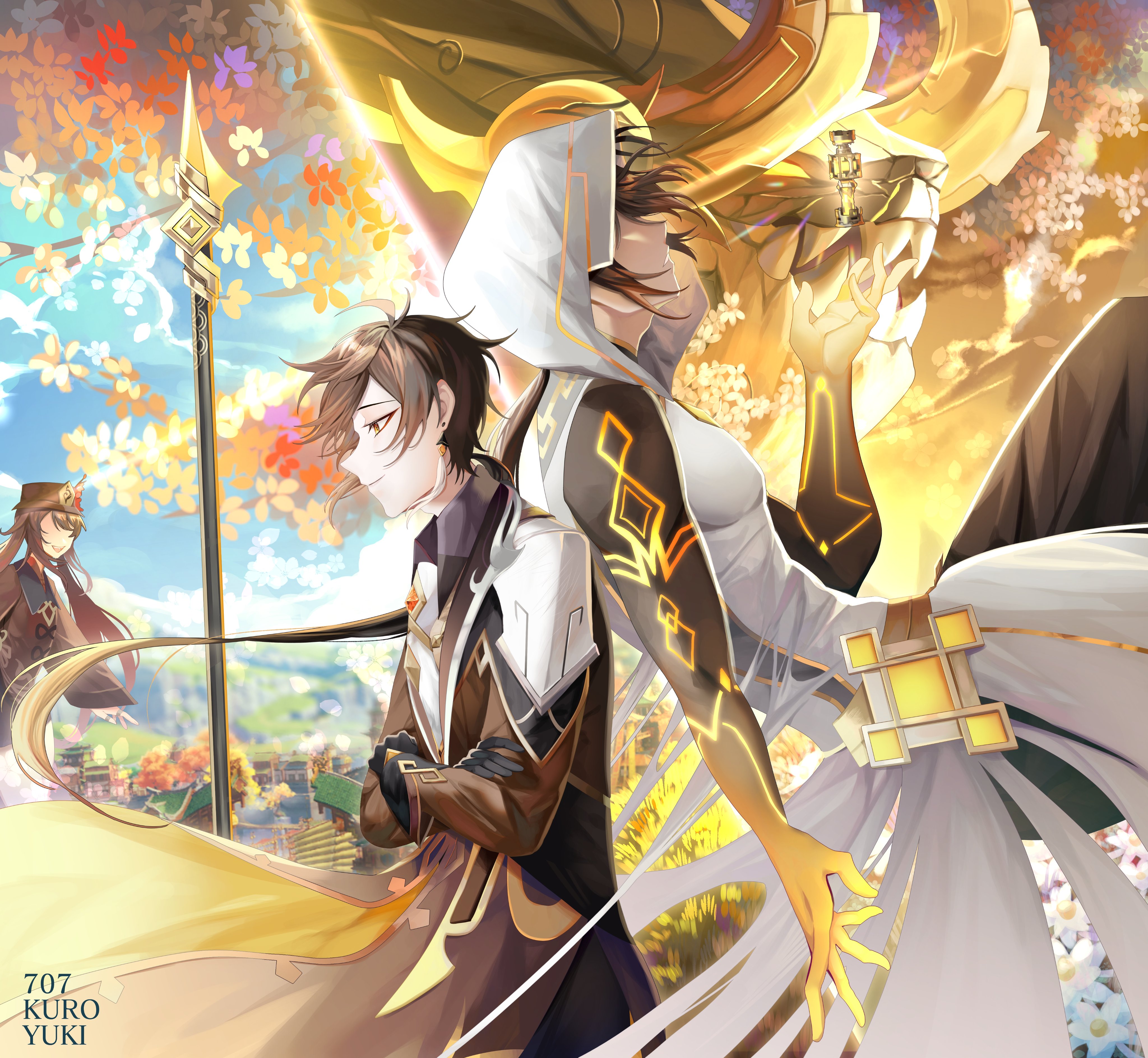 Safebooru - 1boy 1girl 707kuroyuki absurdres alternate costume architecture arm tattoo azhdaha ...