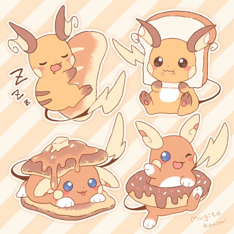 Safebooru - :t alolan raichu blue eyes blush stickers bread butter ...