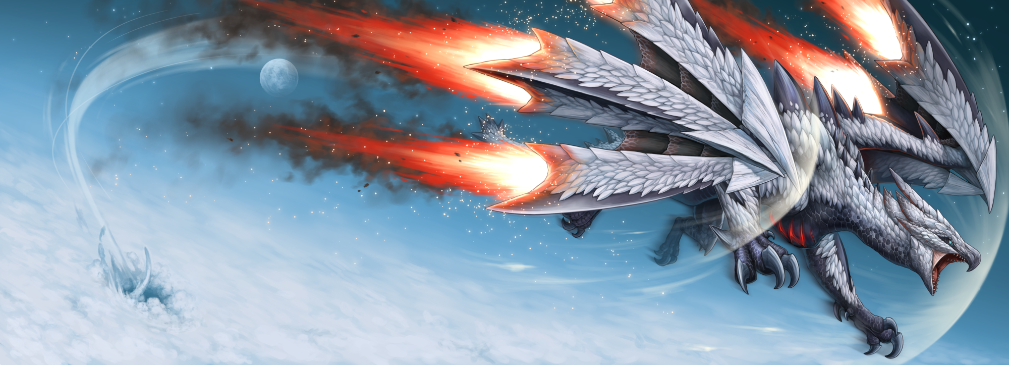 Safebooru - above clouds animal focus black sclera claws clouds colored sclera dragon embers ...