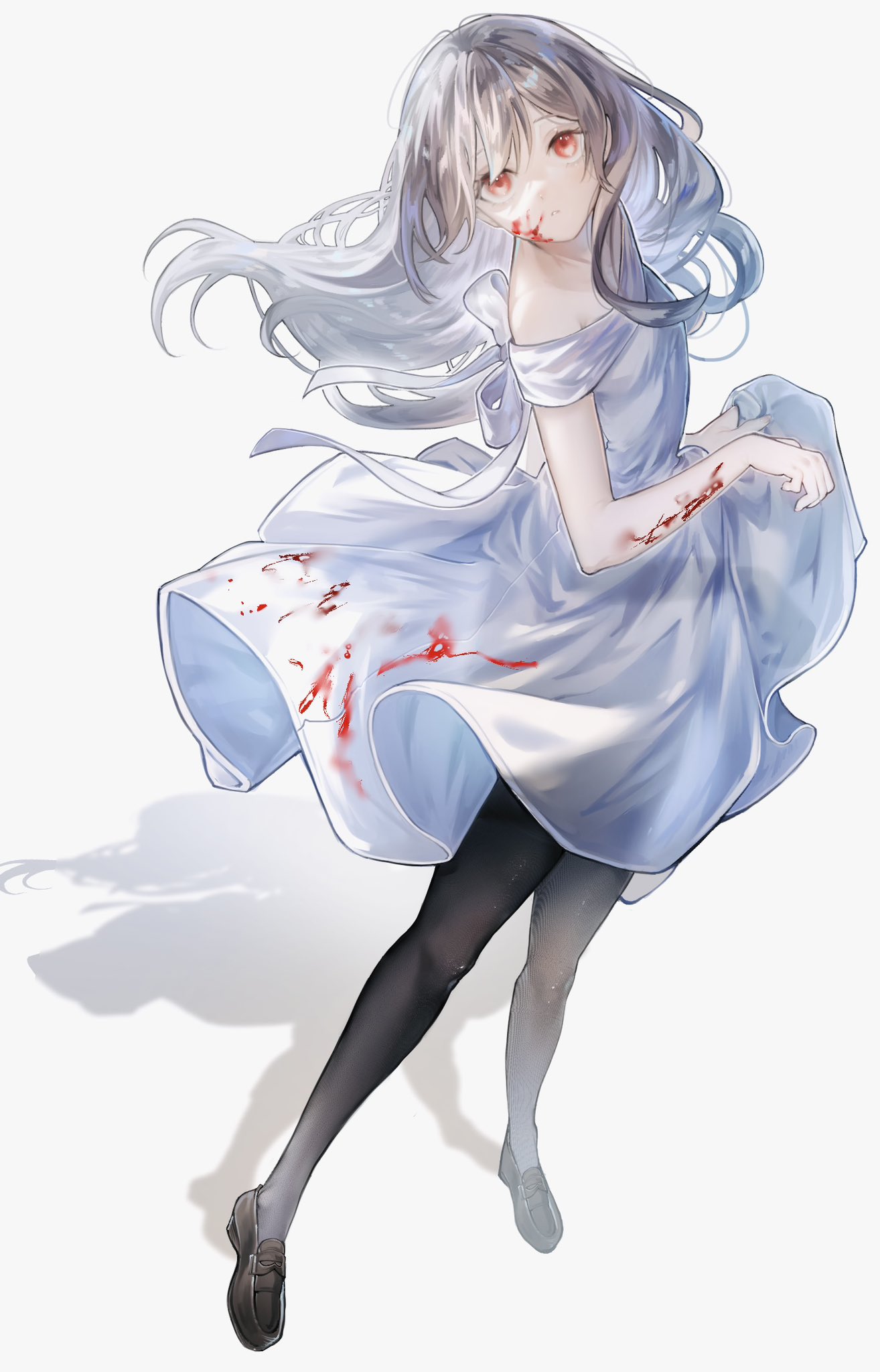 Safebooru - 1girl bare shoulders black pantyhose blood blood on body ...