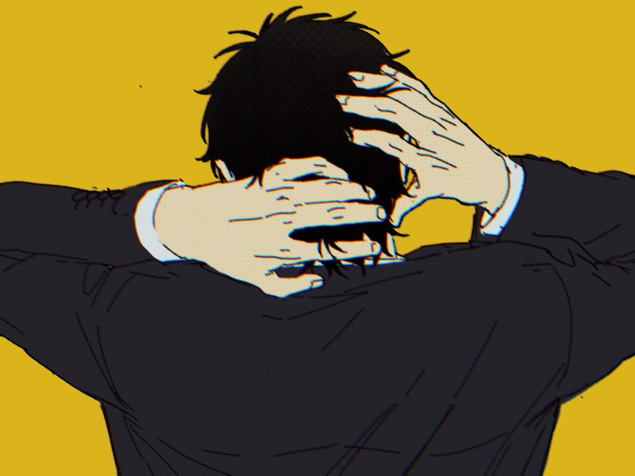 Safebooru - 1boy adachi tooru arms behind head arms up black jacket ...