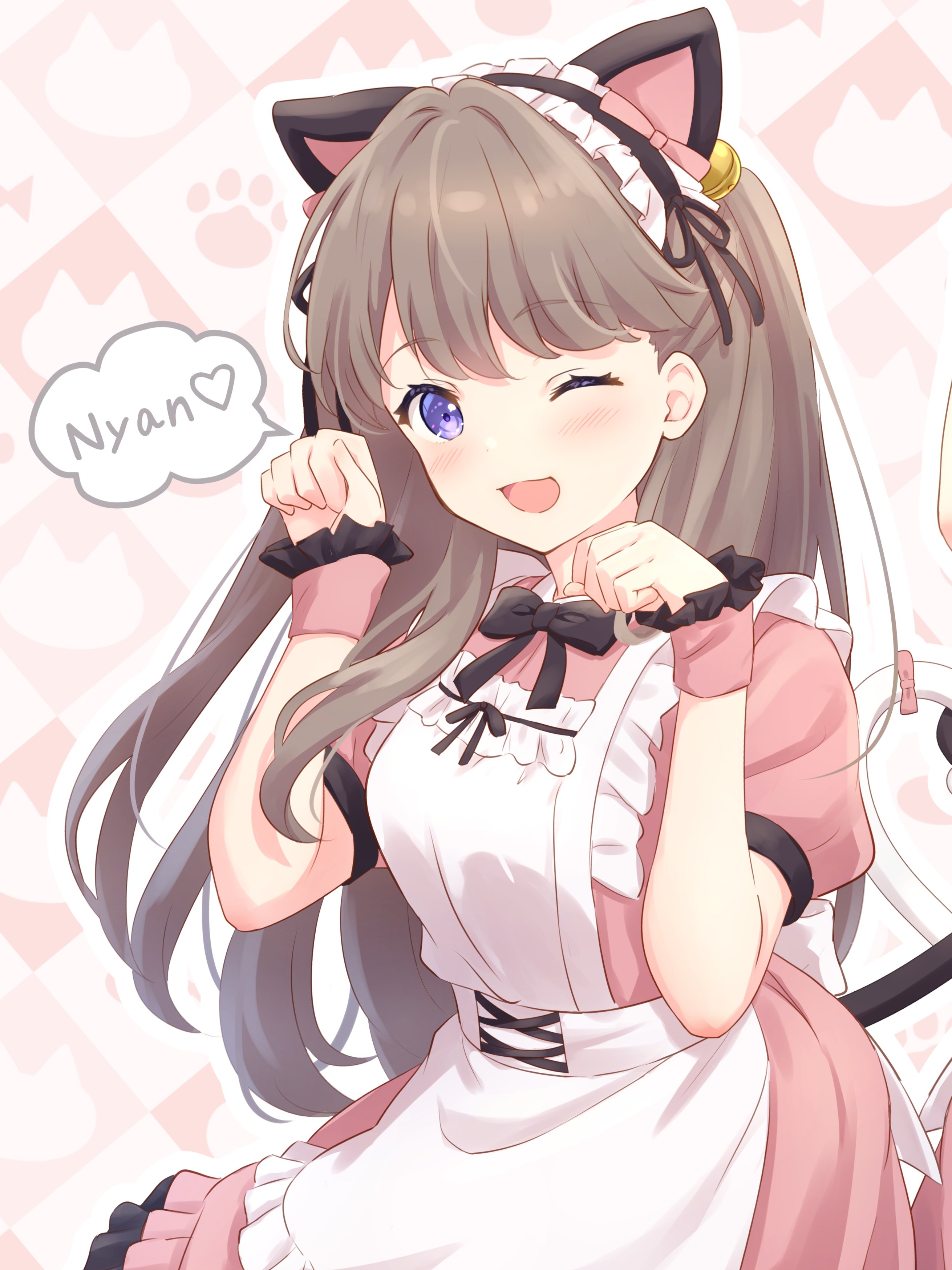 Safebooru - 1girl ;d absurdres apron bell black ribbon blush breasts ...