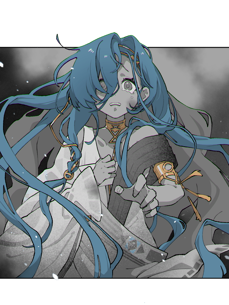 Safebooru - 1girl 37 (reverse:1999) ancient greek clothes armlet bare shoulders blue hair ...