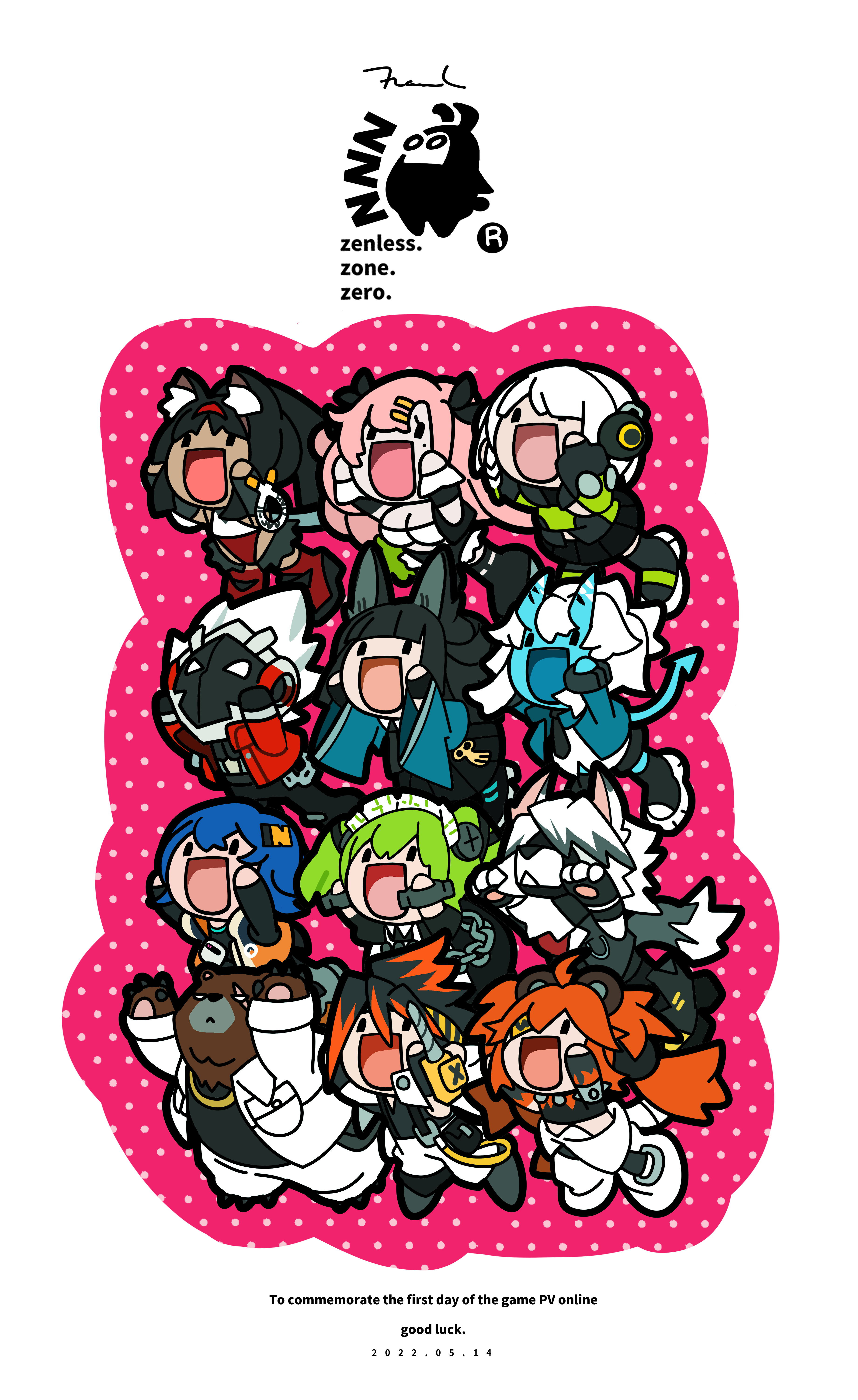 Safebooru - 4boys 6+girls absurdres anby demara animal ears anton ivanov arms up bangboo ...