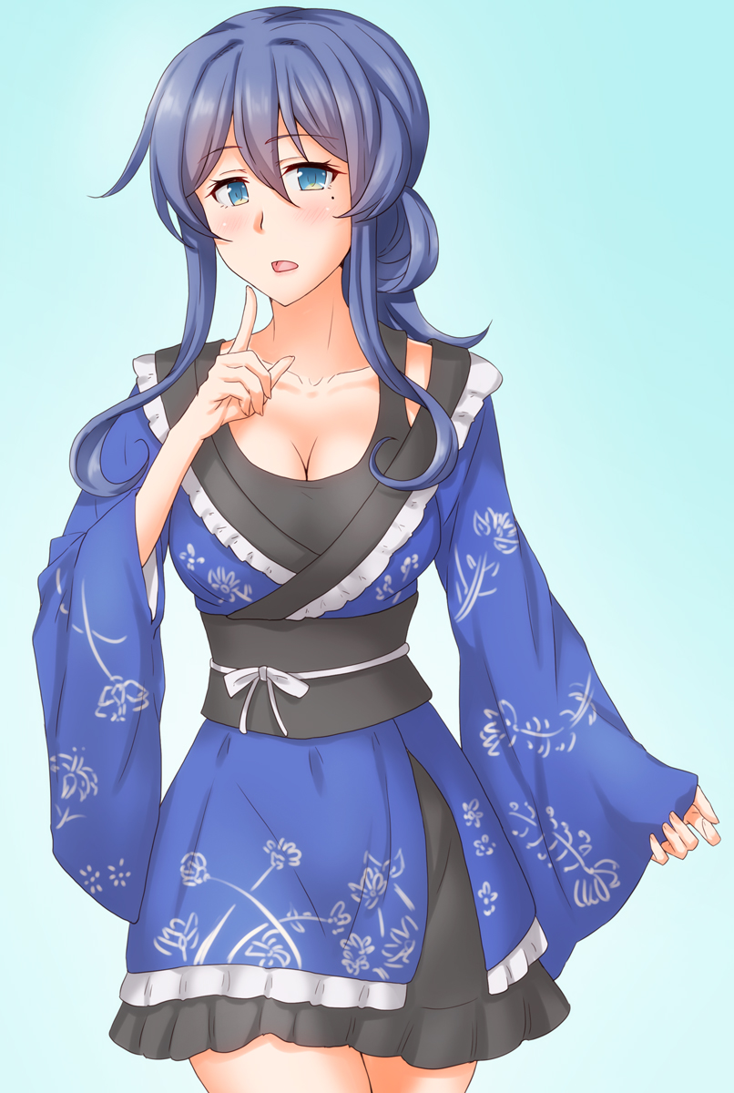 Safebooru - 1girl alternate costume anti (untea9) black bra blue background blue eyes blue hair ...