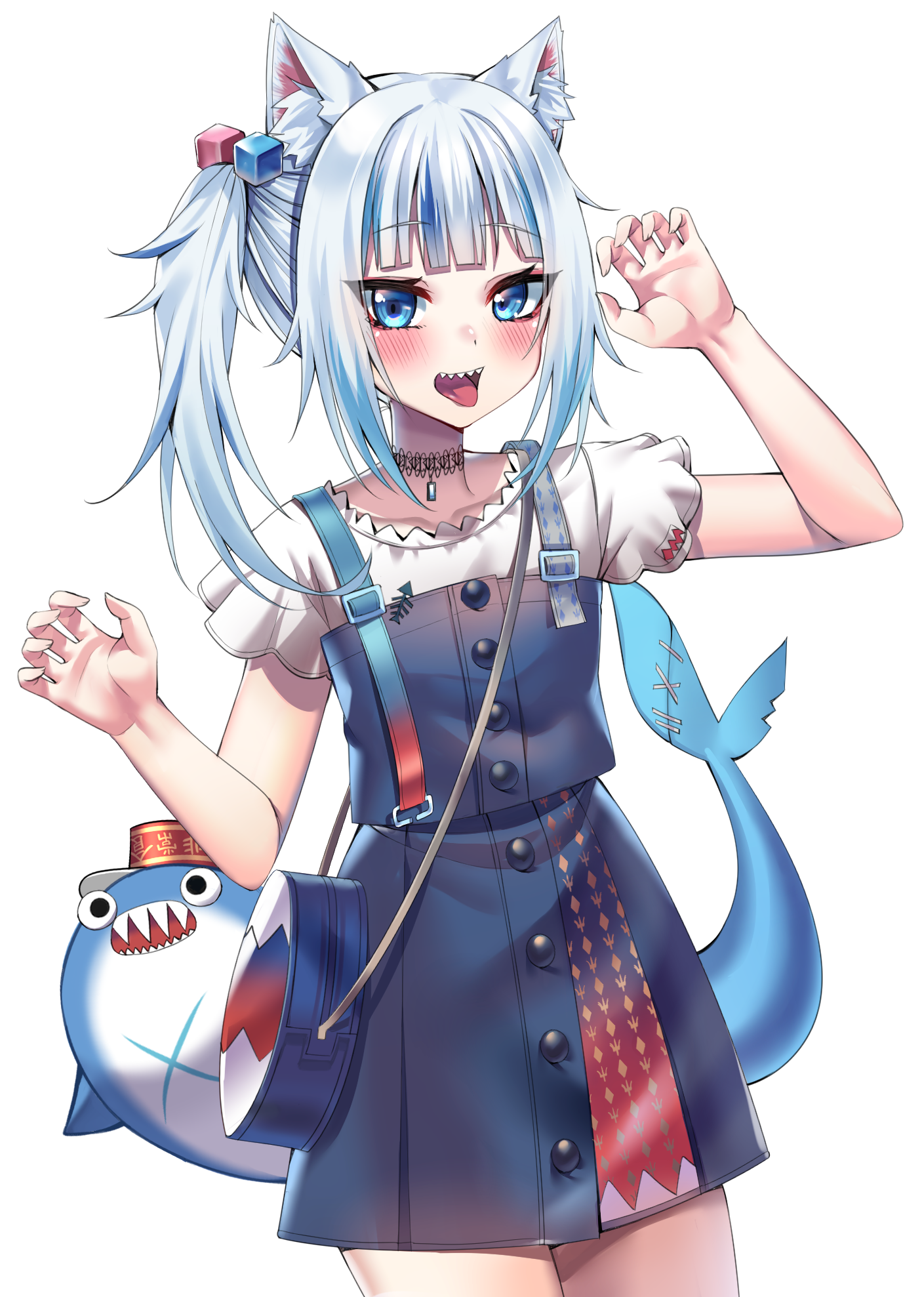 Safebooru - 1girl animal ears bangs bloop (gawr gura) blue bag blue eyes blue hair blue skirt ...
