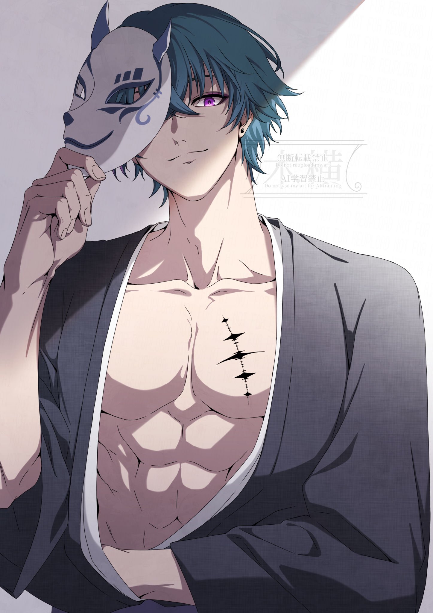 Safebooru - 1boy alternate costume black robe blue hair brant (wuthering waves) collarbone ...