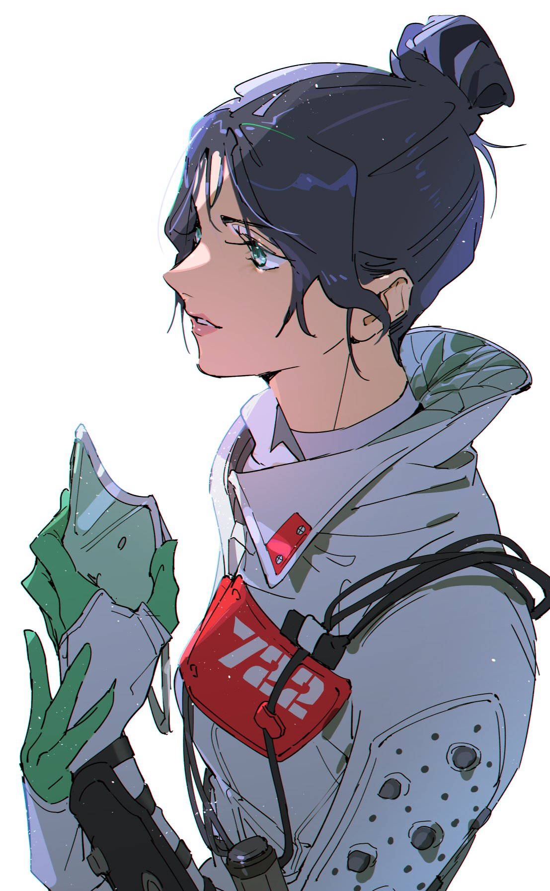 Safebooru - 1girl animification apex legends bangs black hair blue eyes breasts cable from side ...