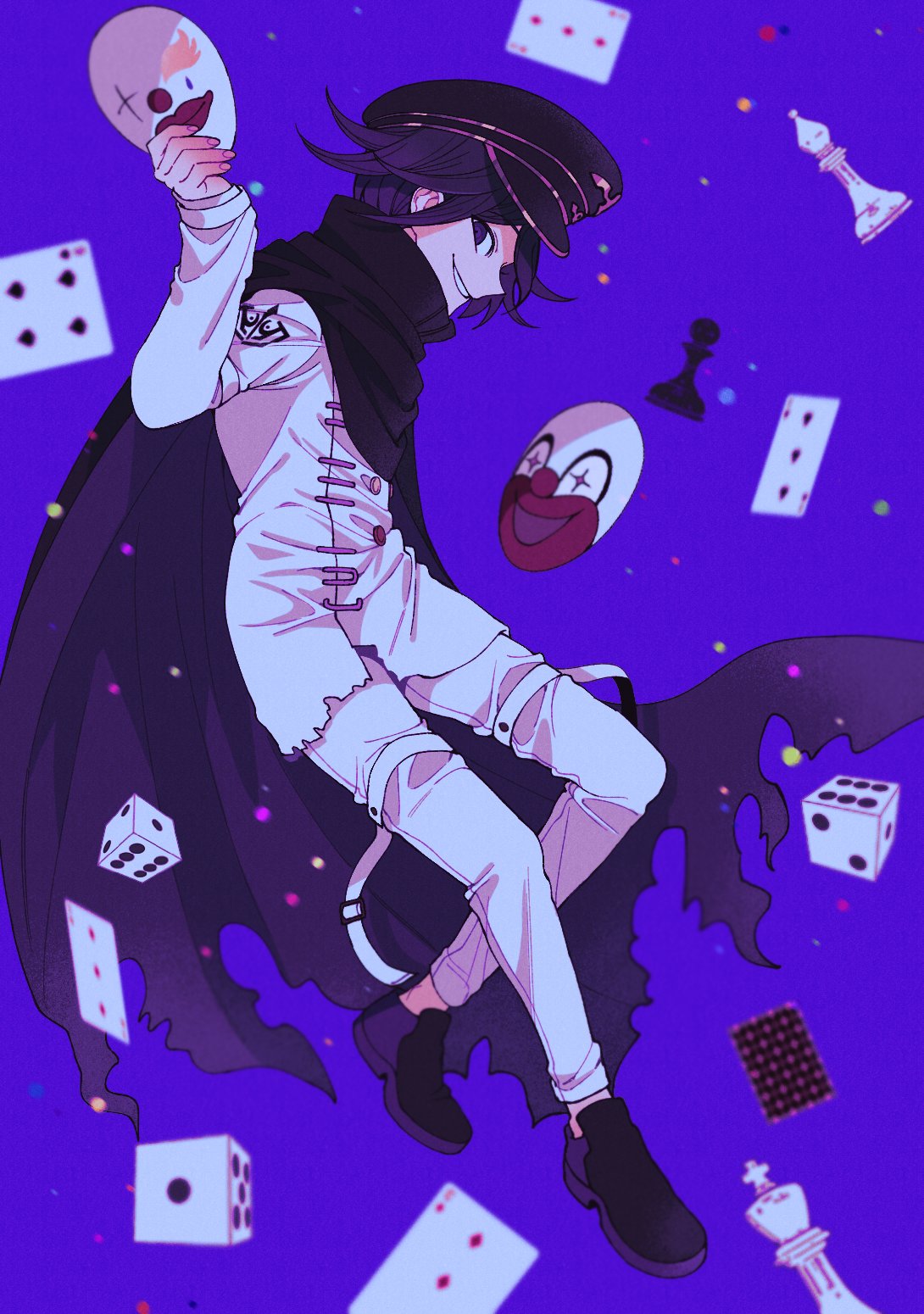 Safebooru - 1boy bangs black footwear black headwear bong (0u0bon) cape ...