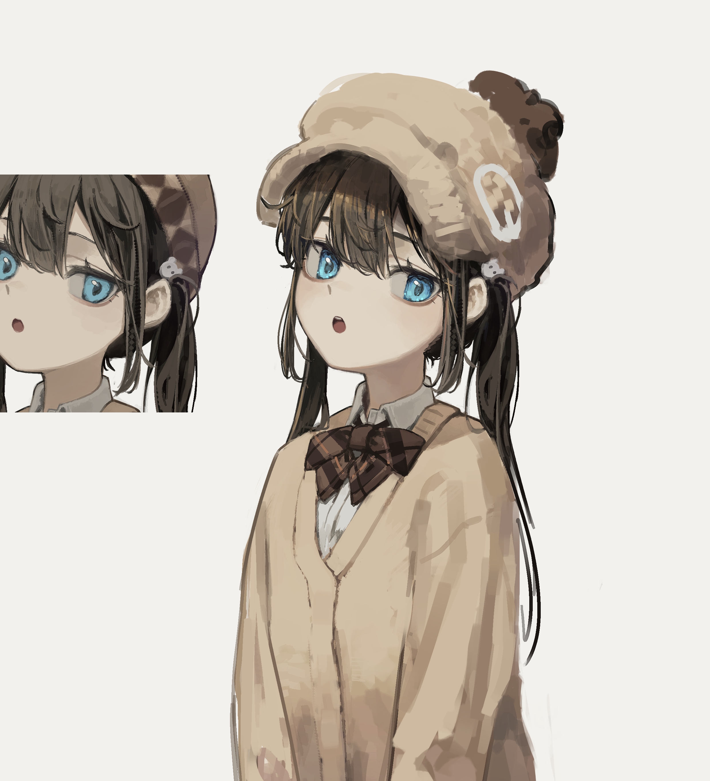 Safebooru - 1girl absurdres bangs blue eyes bow bowtie brown bow brown bowtie brown cardigan ...