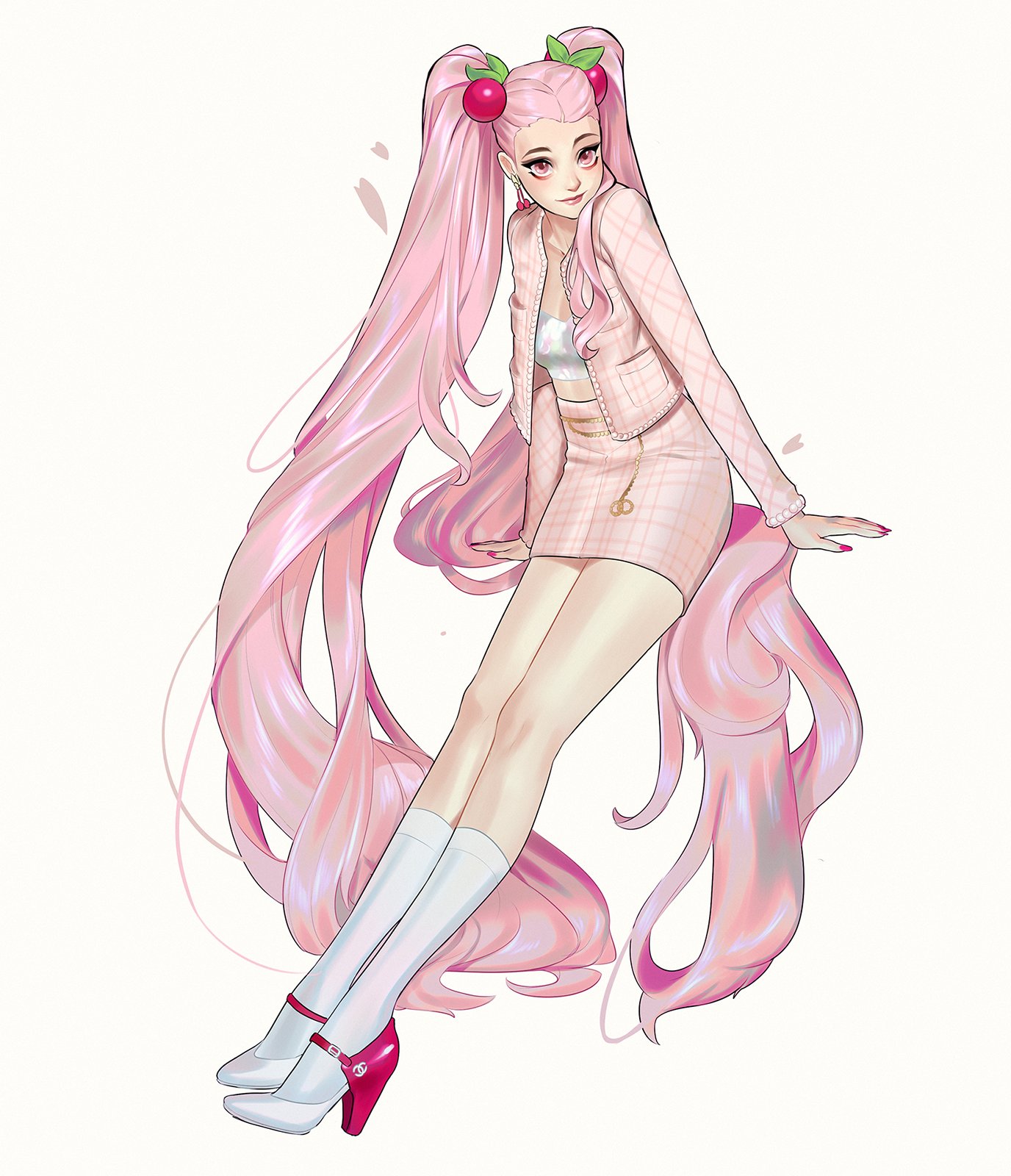 Safebooru - 1girl absurdly long hair alternate color alternate costume cherry cherry hair ...