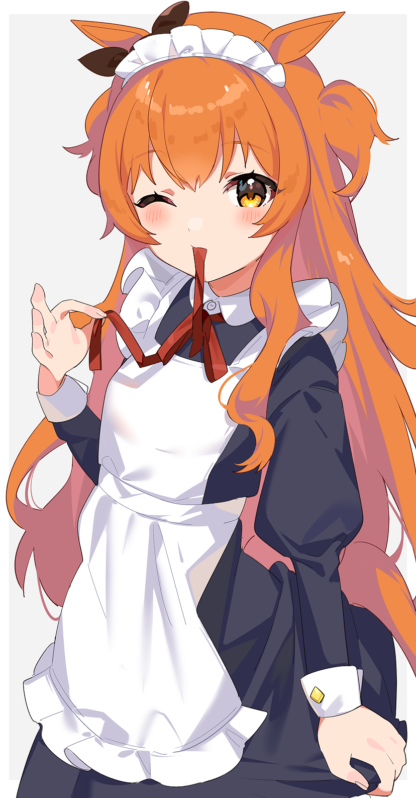 Safebooru - 1girl alternate costume animal ears apron bangs black dress blush brown eyes brown ...