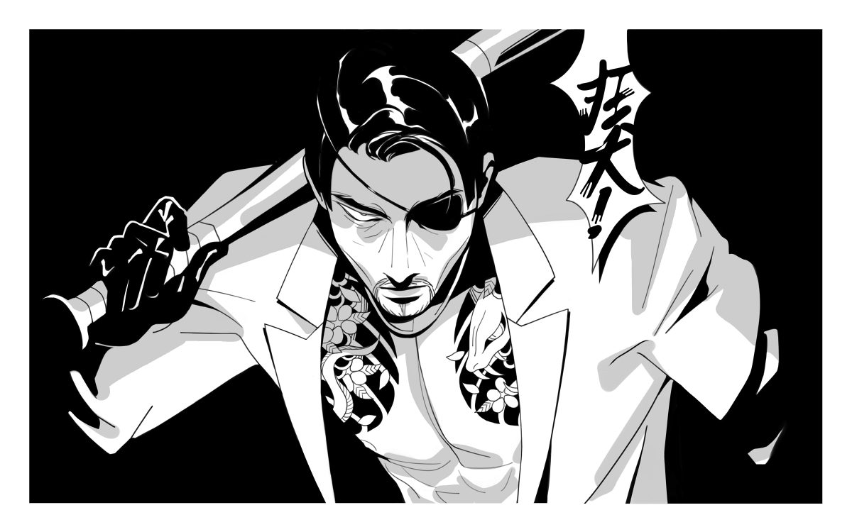 Safebooru - 1boy baseball bat black eyepatch black gloves black hair eyepatch facial hair gloves ...