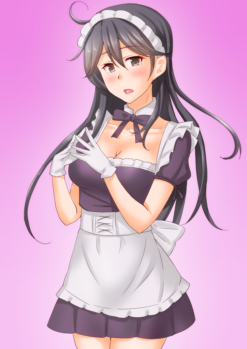 Safebooru - 1girl ahoge alternate costume anti (untea9) apron black dress black hair brown eyes ...