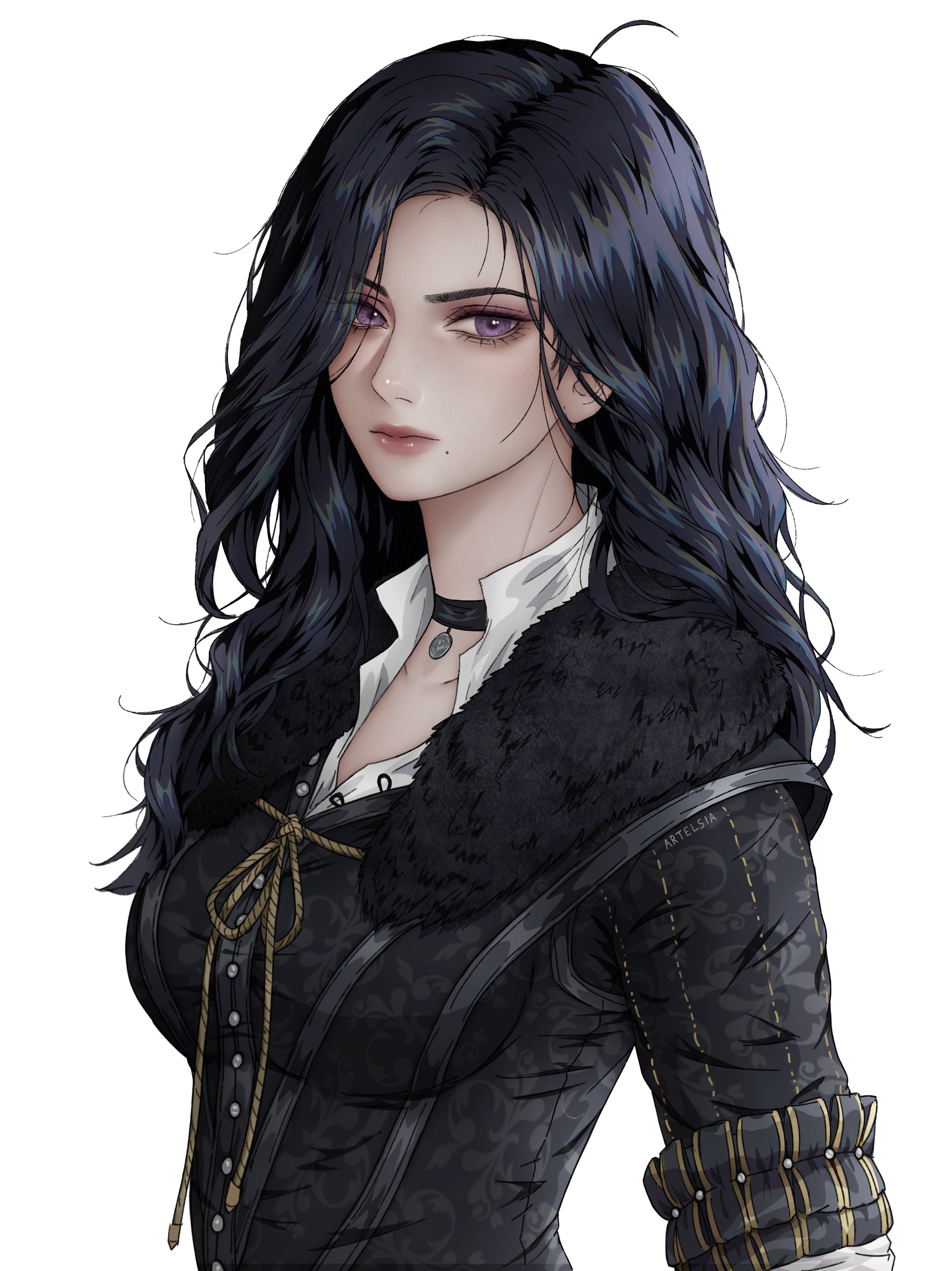 Safebooru - 1girl absurdres artelsia black choker black hair black jacket breasts choker highres ...
