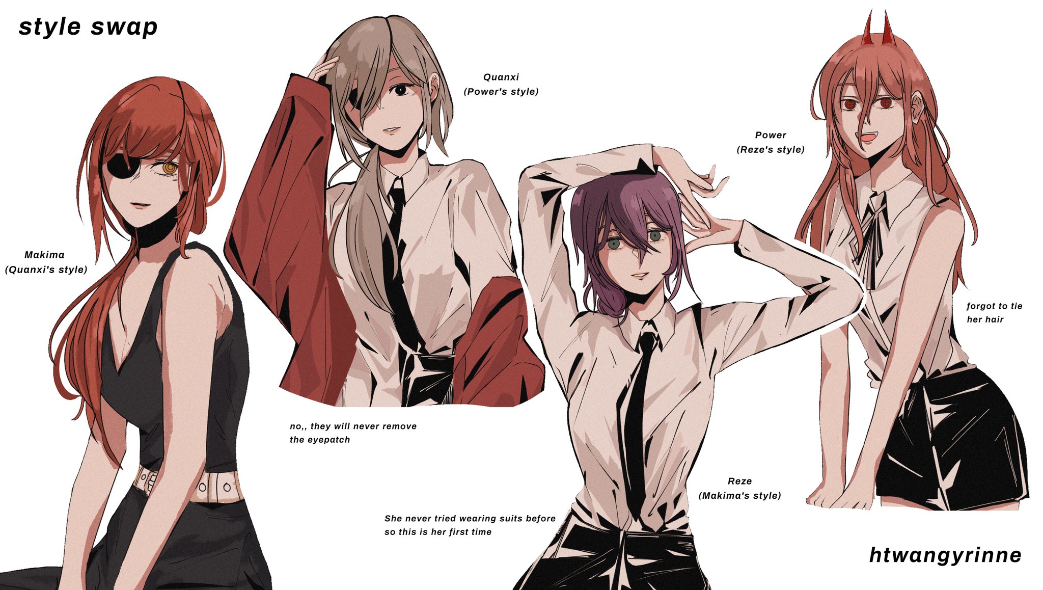 Safebooru - 4girls alternate costume arm over head bare shoulders belt black eyepatch black eyes ...