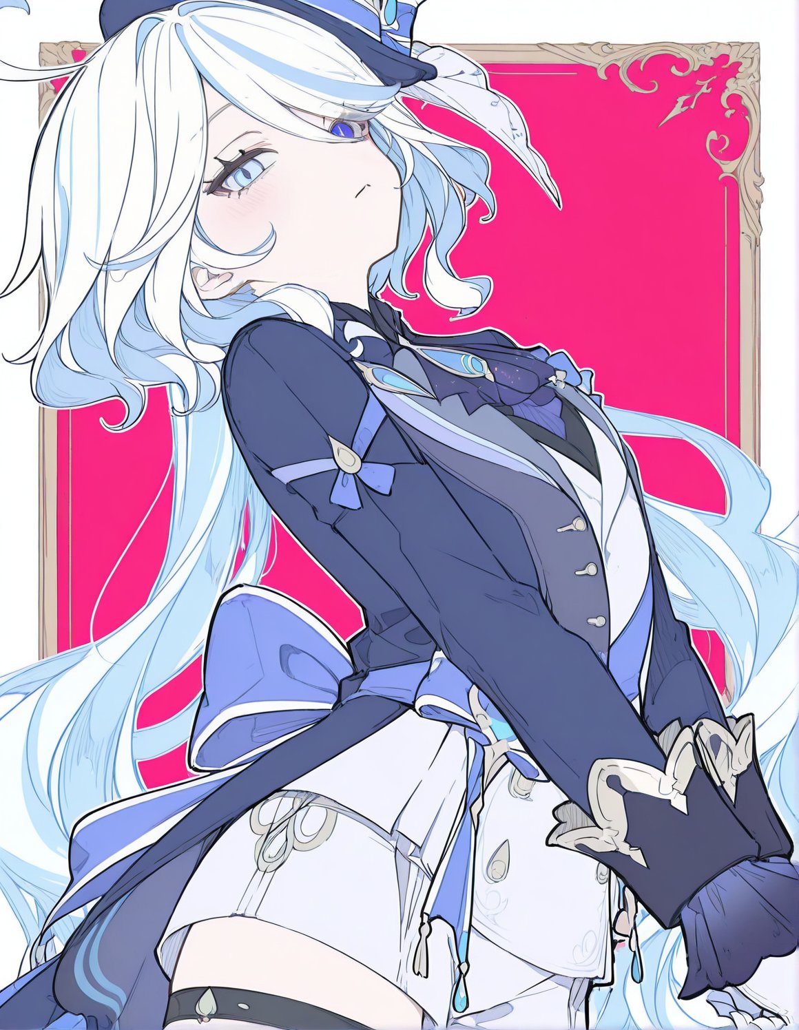 Safebooru - 1girl aqua hair blue eyes blue jacket blue ribbon closed mouth cowboy shot furina ...