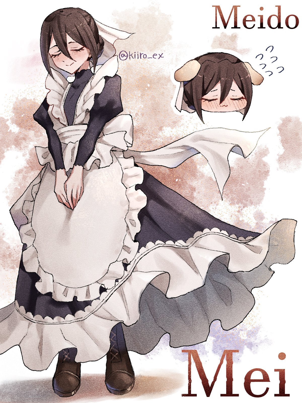 Safebooru - 1girl :3 animal ears apron black dress blush boots brown background brown boots ...