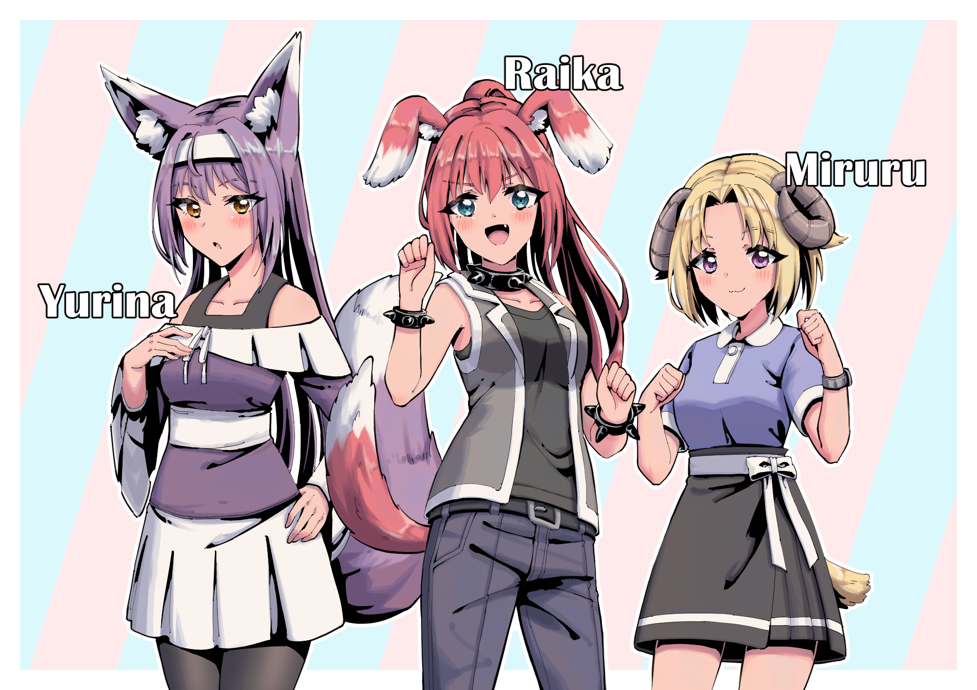 Safebooru - 3girls :3 animal ear fluff animal ears aqua eyes bangs bare shoulders belt black bra ...