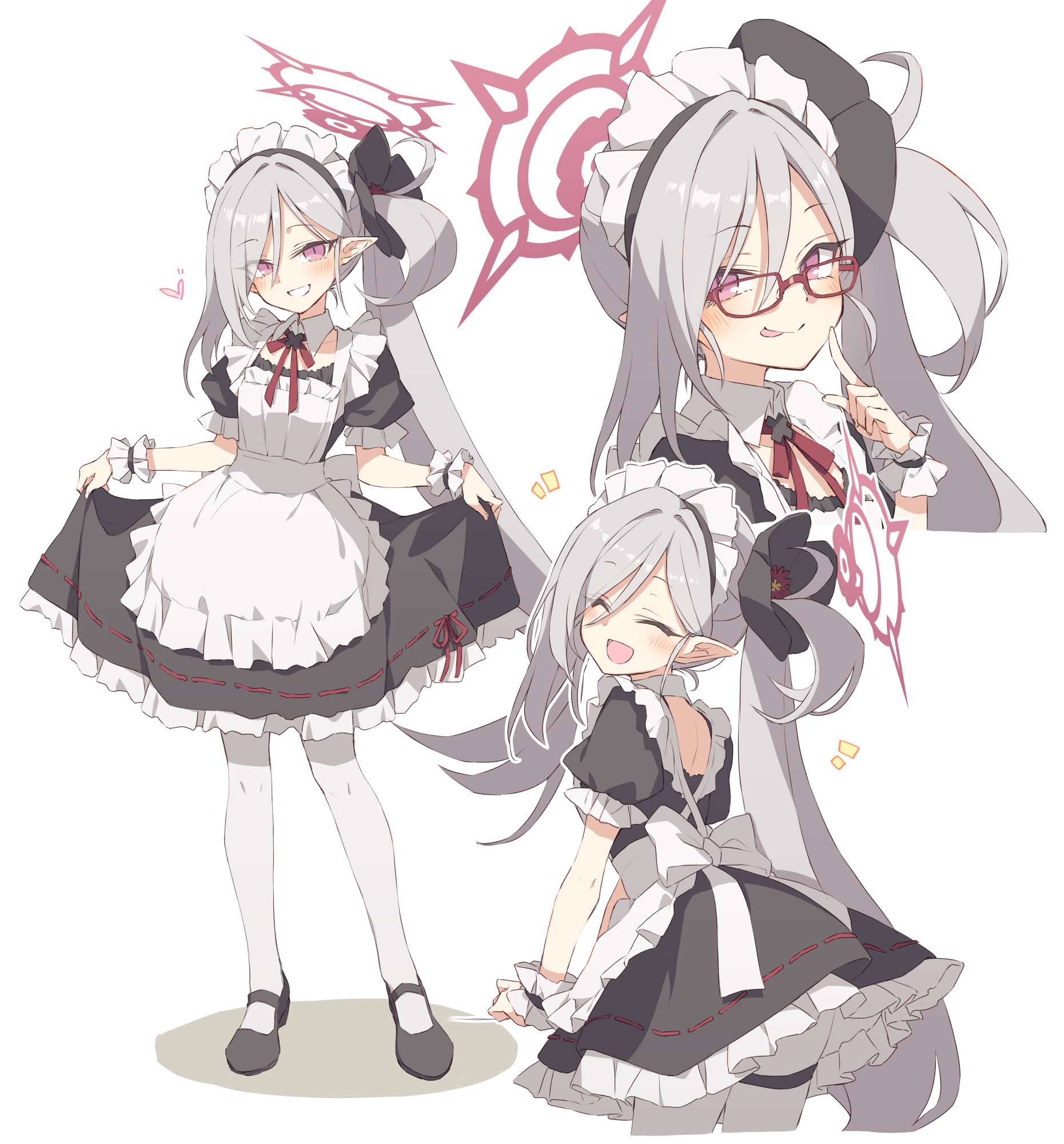 Safebooru - 1girl :d :p alternate costume apron black dress blue archive blush breasts ...