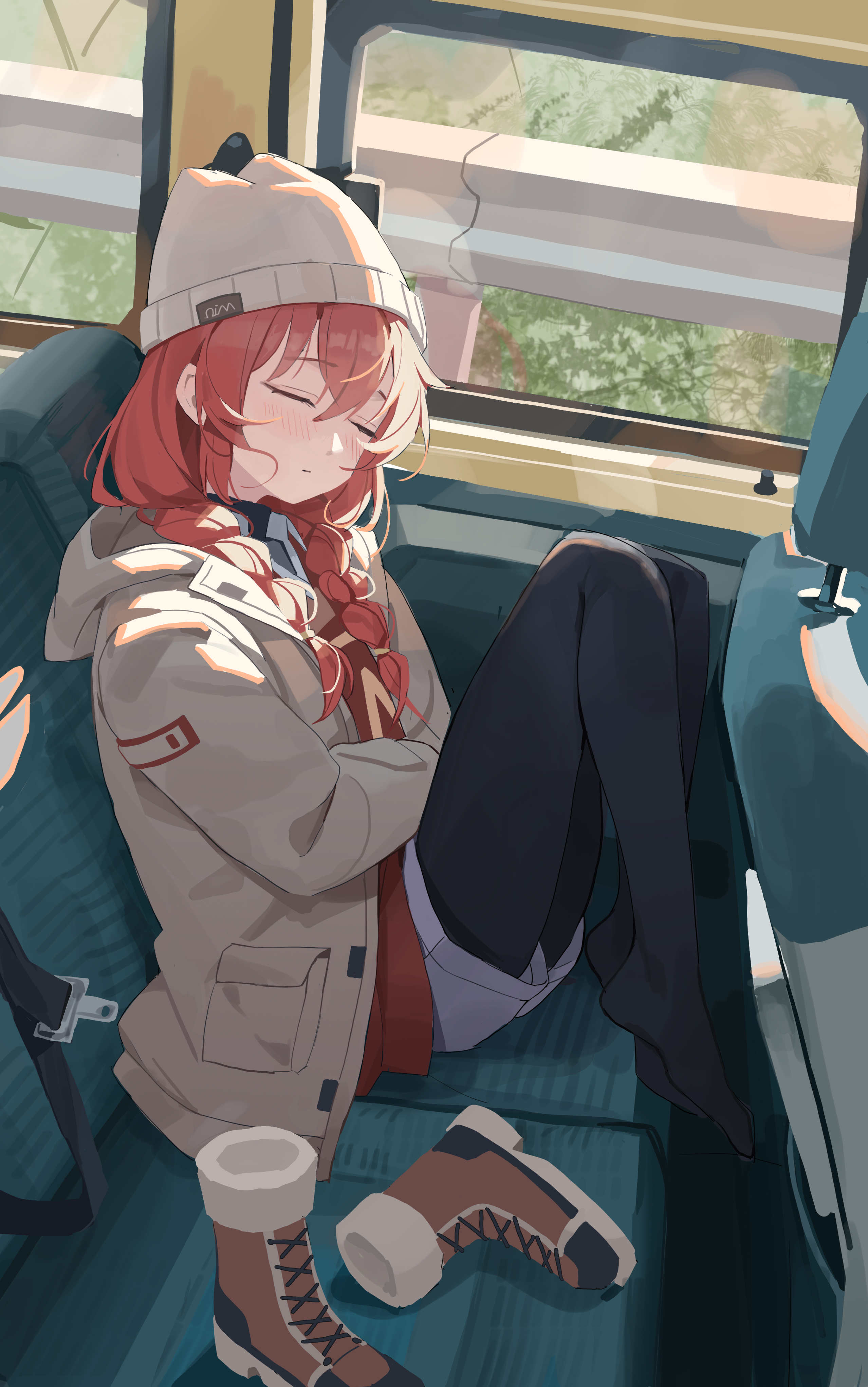 Safebooru - 1girl absurdres animal ear headwear beanie black pantyhose blue archive blue shorts ...