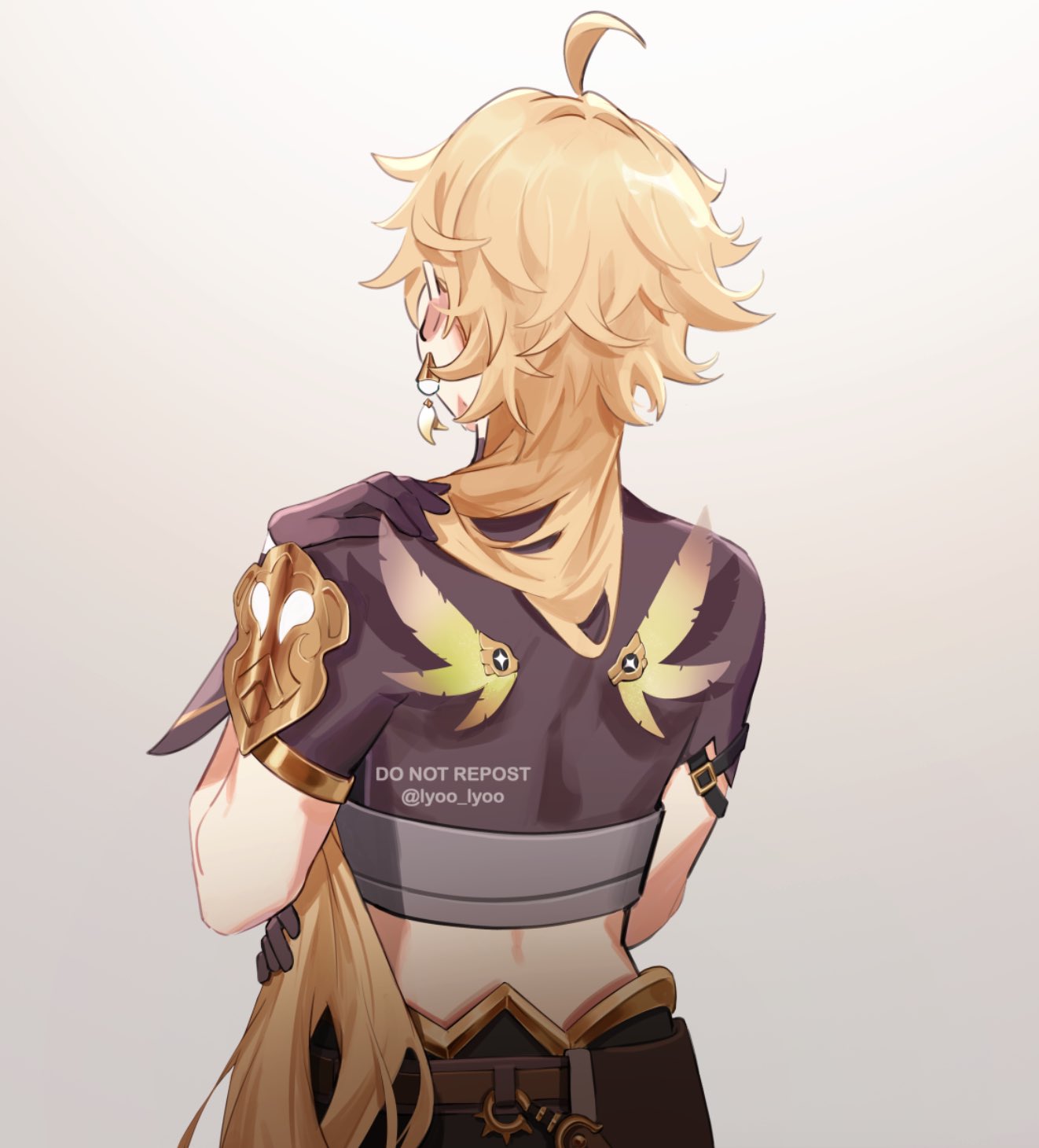 Safebooru - 1boy aether (genshin impact) ahoge alternate hairstyle arm strap armor back belt ...