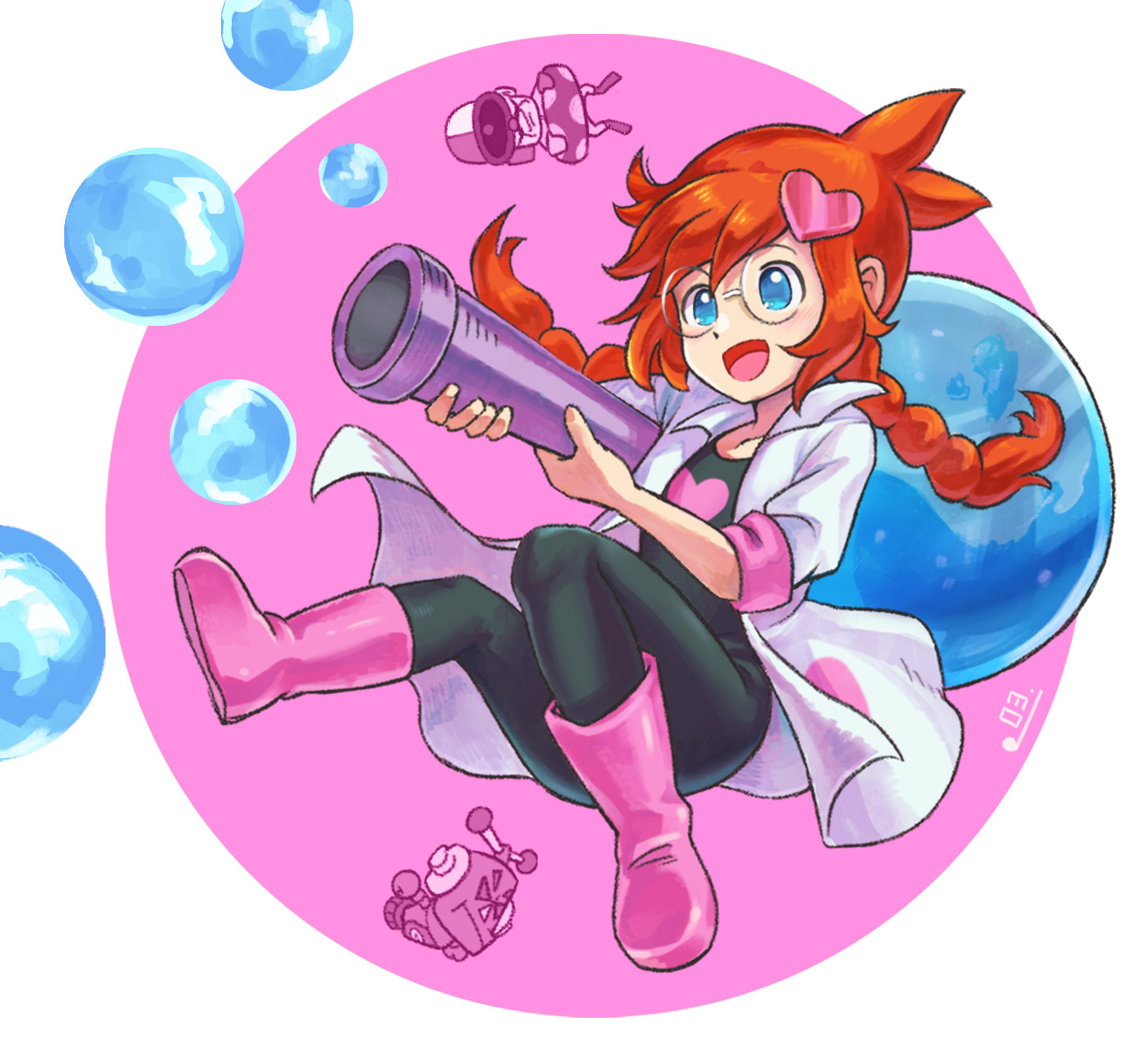 Safebooru - 1girl 2boys blue eyes boots braid bubble comma03 dr. crygor ...