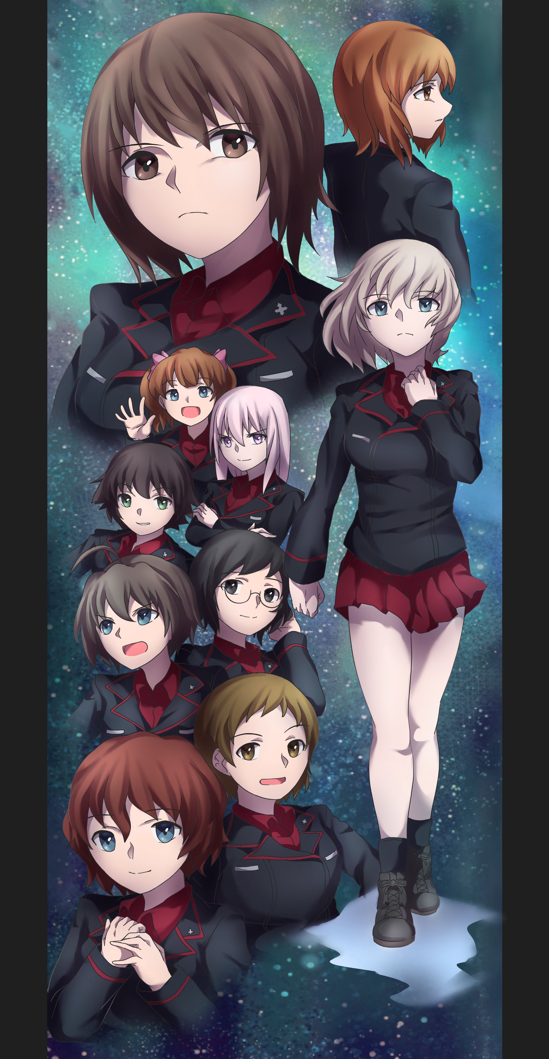 Safebooru - 6+girls 9s0ykoyama117 absurdres akaboshi koume ankle boots bangs black-framed ...