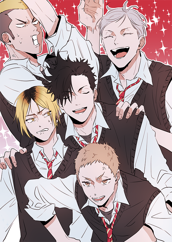 Safebooru - 5boys angry arm up black hair black sweater blank eyes ...