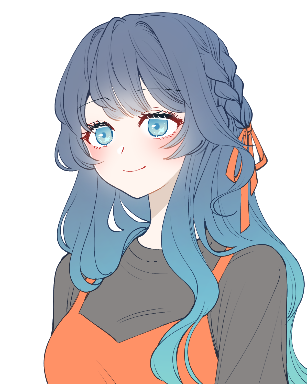 Safebooru - 1girl bangs black shirt blue eyes blue hair blush braid breasts closed mouth dress ...