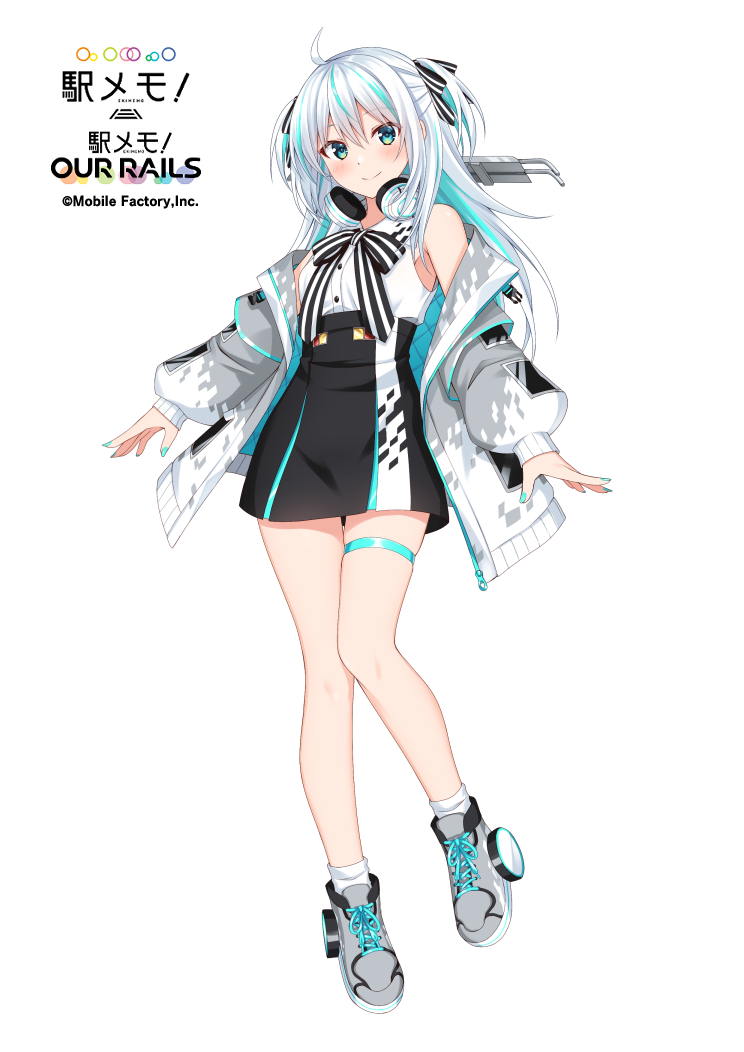 Safebooru - 1girl ahoge aqua nails bangs bare shoulders black bow black skirt blue hair bow ...