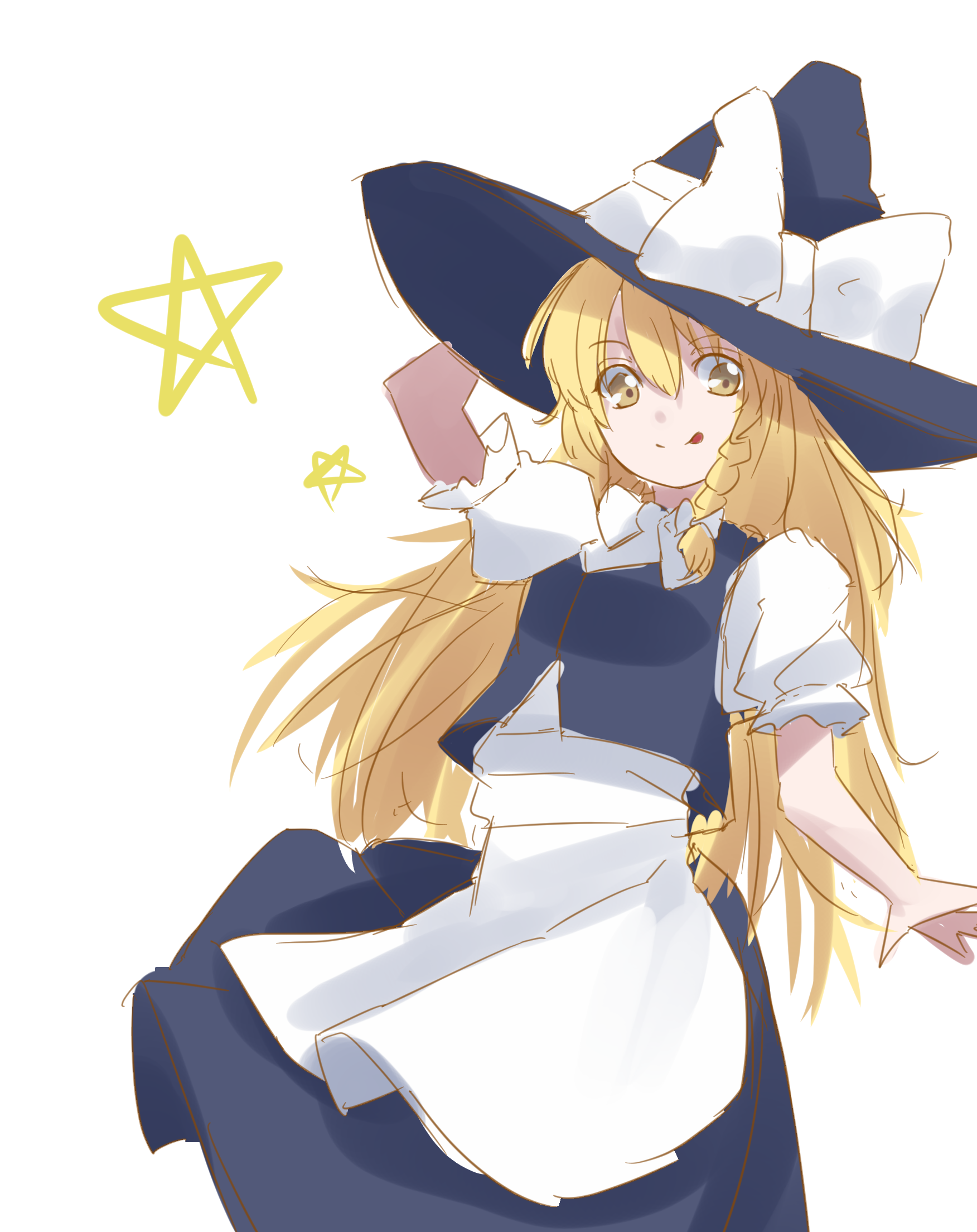 Safebooru - 1girl :p apron arm up bangs black headwear black skirt black vest blonde hair bow ...