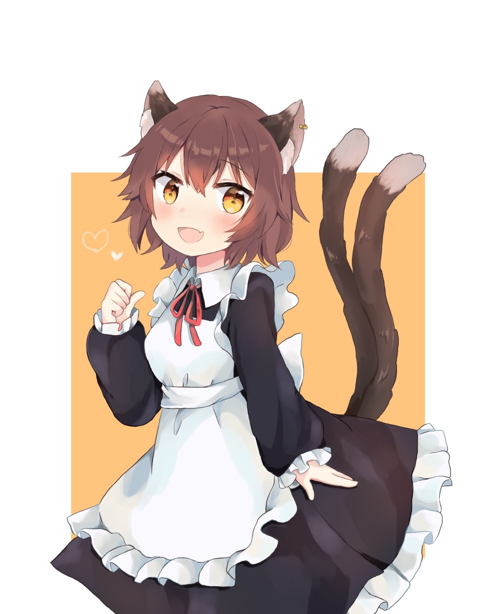 Safebooru - 1girl :d alternate costume animal ears apron brown eyes ...