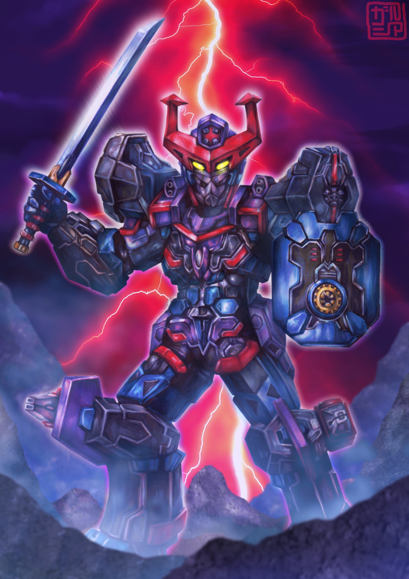 Safebooru - battle caesar robo chokutou clouds highres holding holding ...