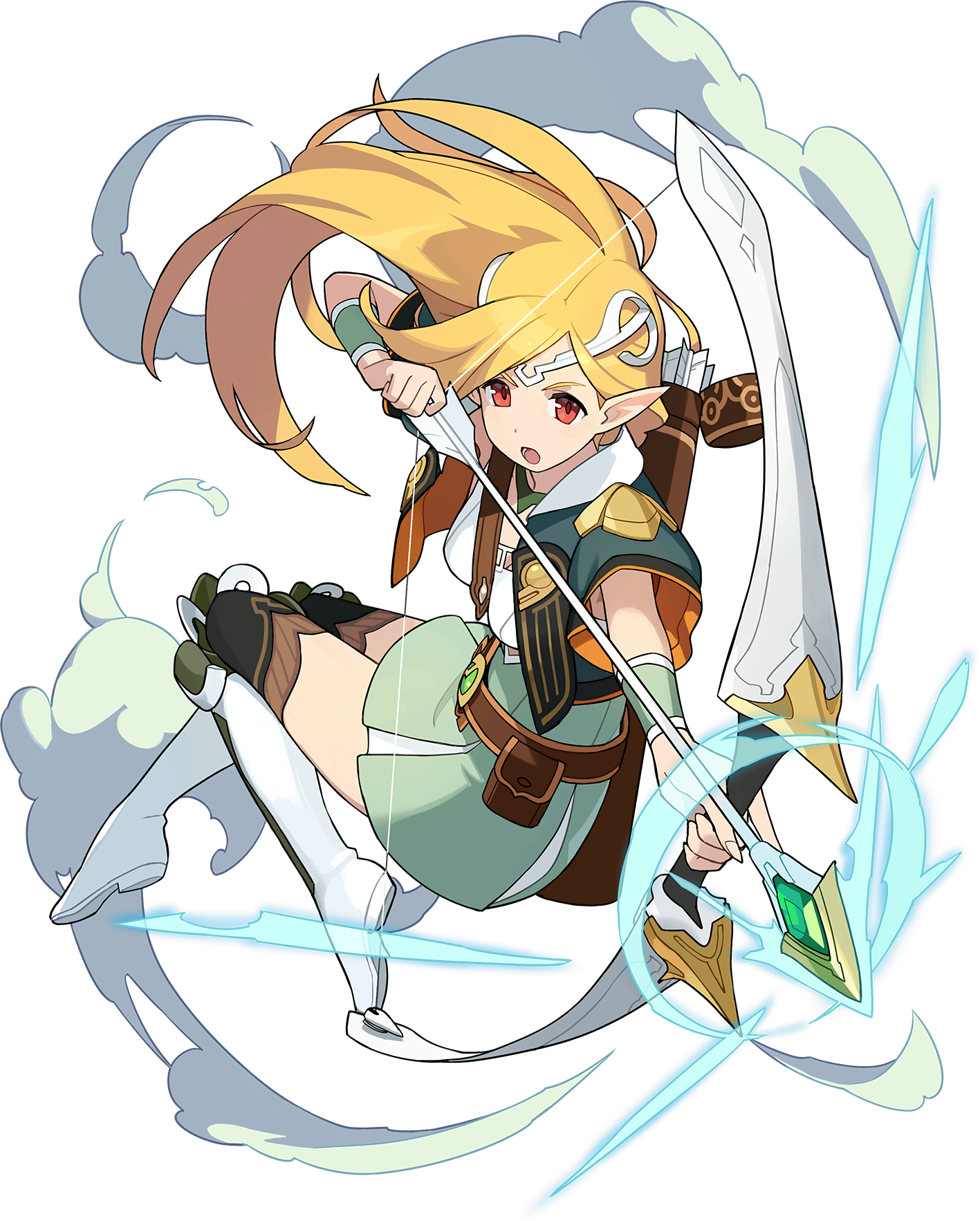 Safebooru - 1girl aqua jacket arm up arrow (projectile) artist request aura bangs belt blonde ...