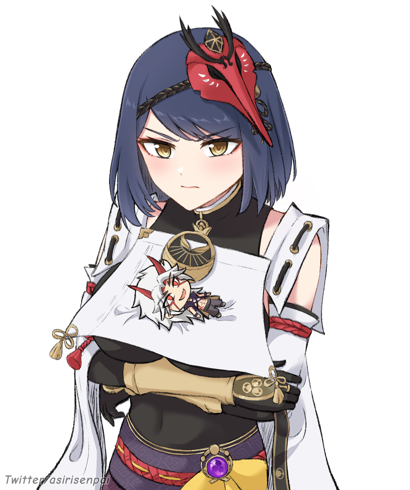 Safebooru 1boy 1girl Arataki Itto Asiri Senpai Black Gloves Black 4783