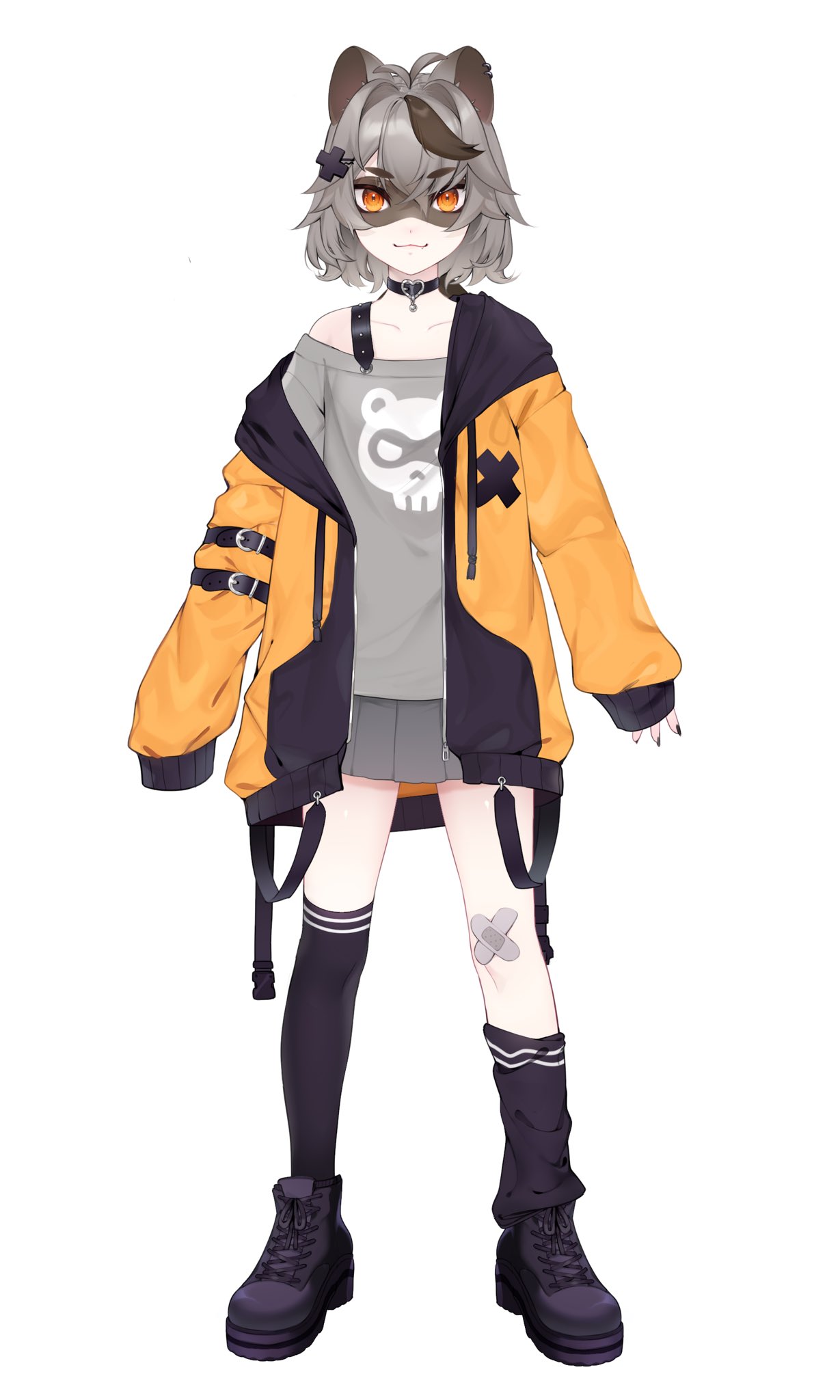 Safebooru - 1girl ahoge animal ears artist request bandaid boots brown hair choker collarbone ...