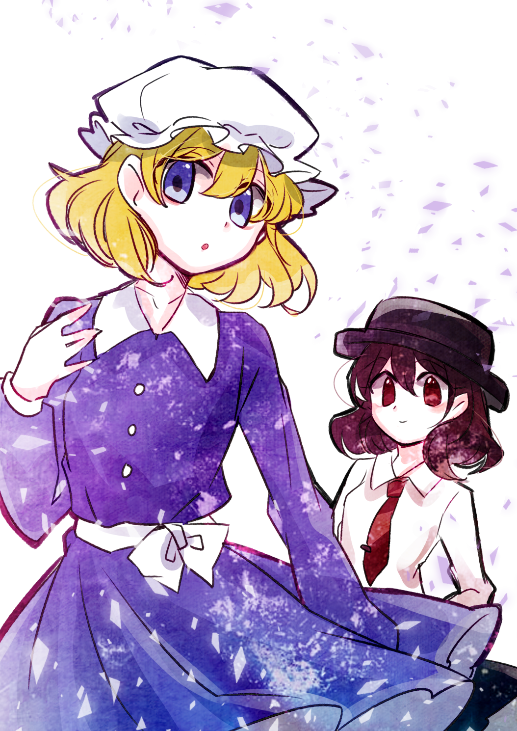 Safebooru - 2girls black headwear black skirt blonde hair brown hair fedora hat highres ...